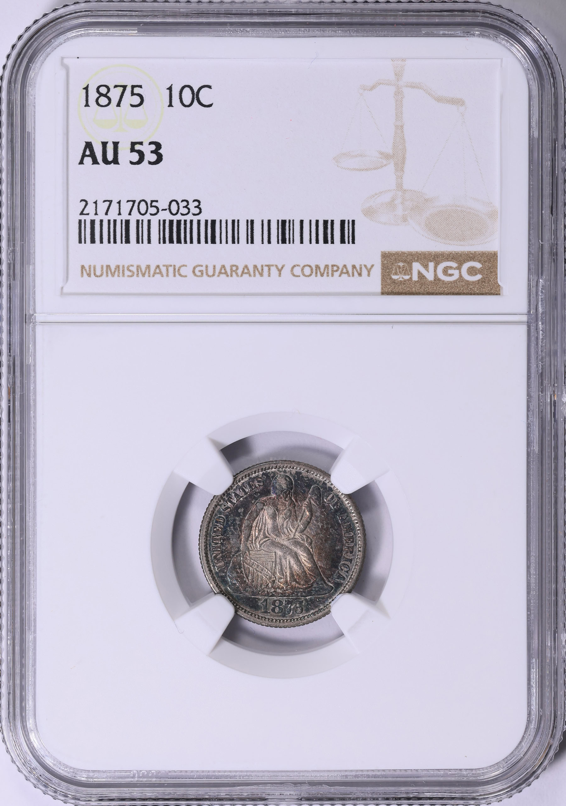 1875 Seated Liberty Dime NGC AU-53 (Toned) (Item 1841520 ...