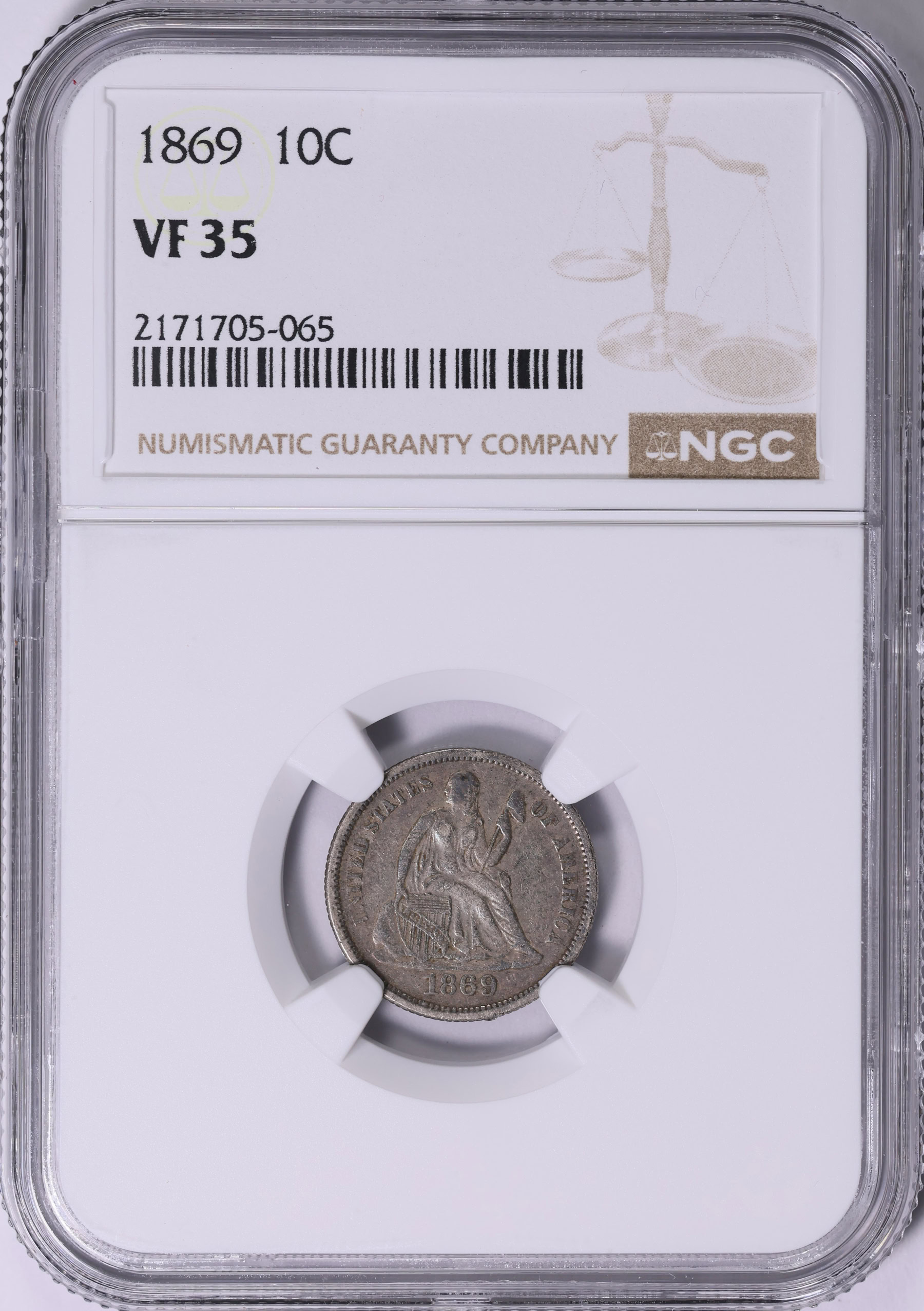 1869 Seated Liberty Dime NGC VF-35 (Item 1841568) | GreatCollections Coin Auctions