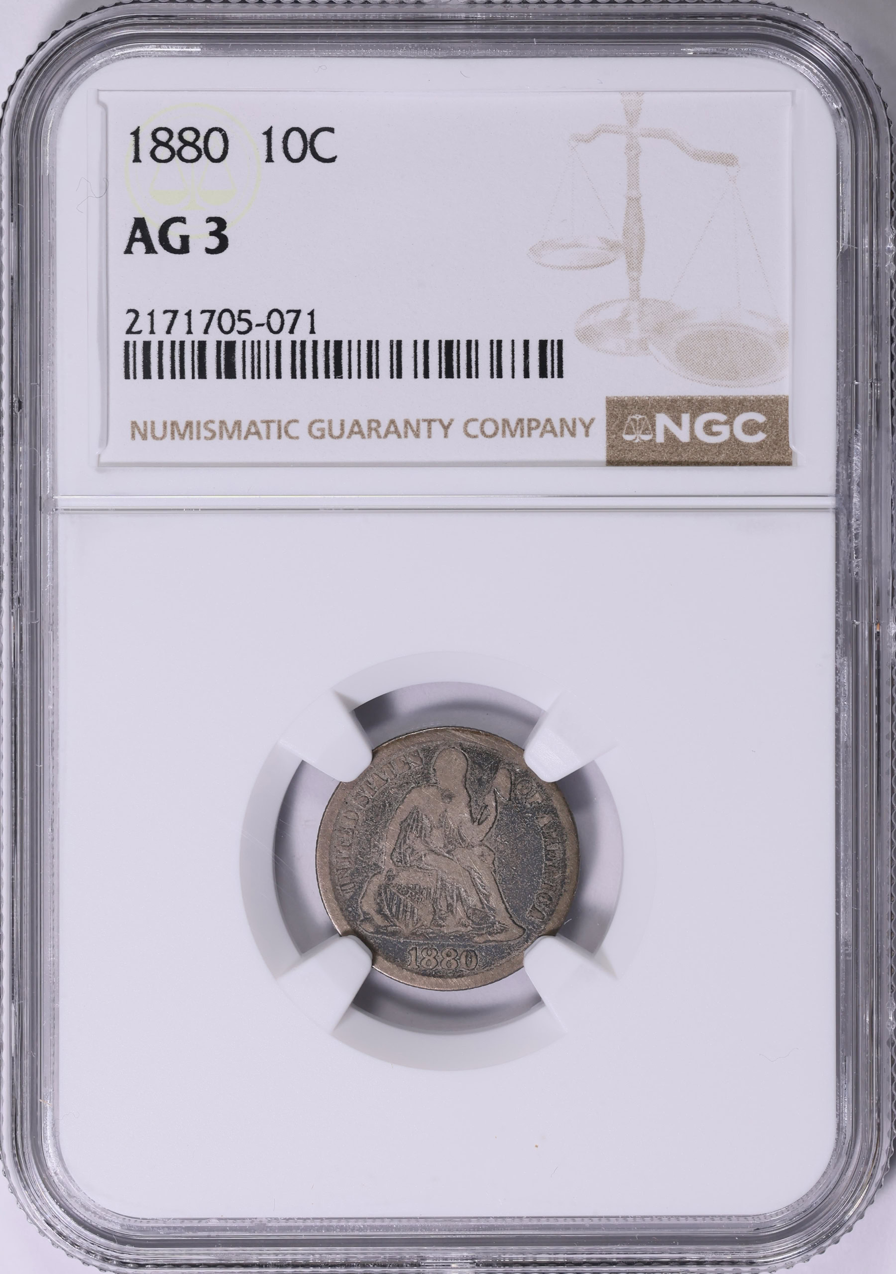 1880 Seated Liberty Dime NGC AG-03 (Item 1841570) | GreatCollections ...