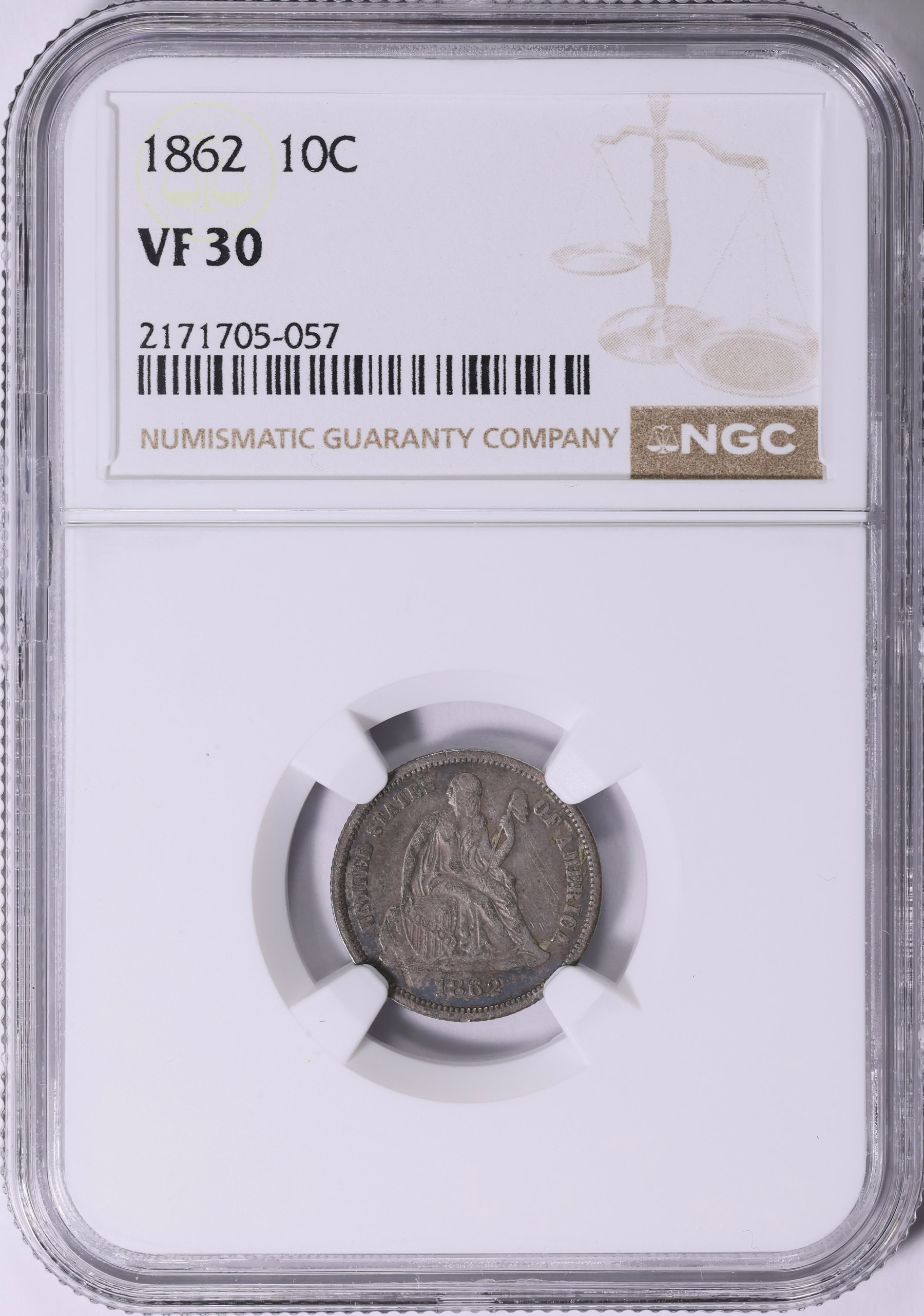 1862 Seated Liberty Dime NGC VF-30 (Item 1841588) | GreatCollections Coin Auctions