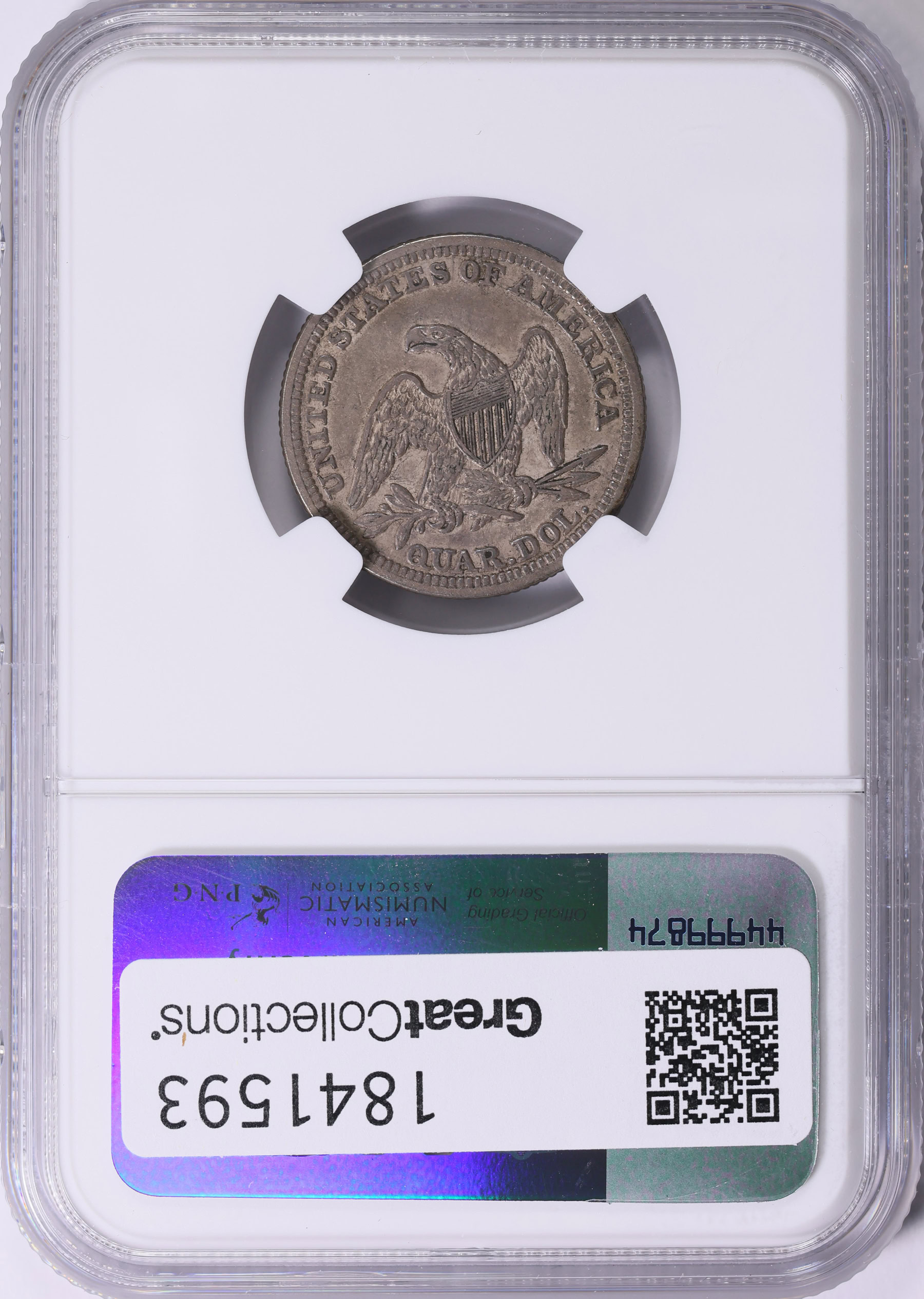 1845 Seated Liberty Quarter NGC AU-53 (Item 1841593) | GreatCollections ...