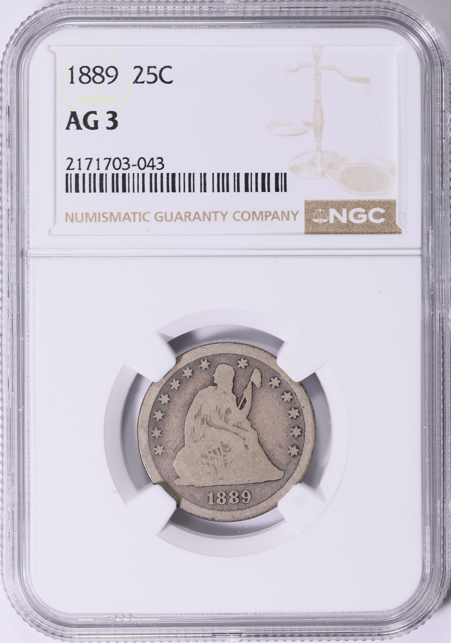 1889 Seated Liberty Quarter NGC AG-03 (Item 1841600) | GreatCollections ...