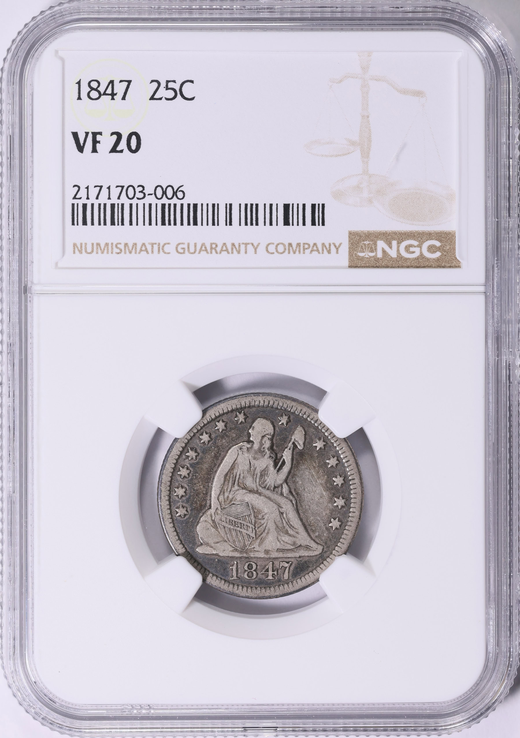 1847 Seated Liberty Quarter NGC VF-20 (Toned) (Item 1841601 ...