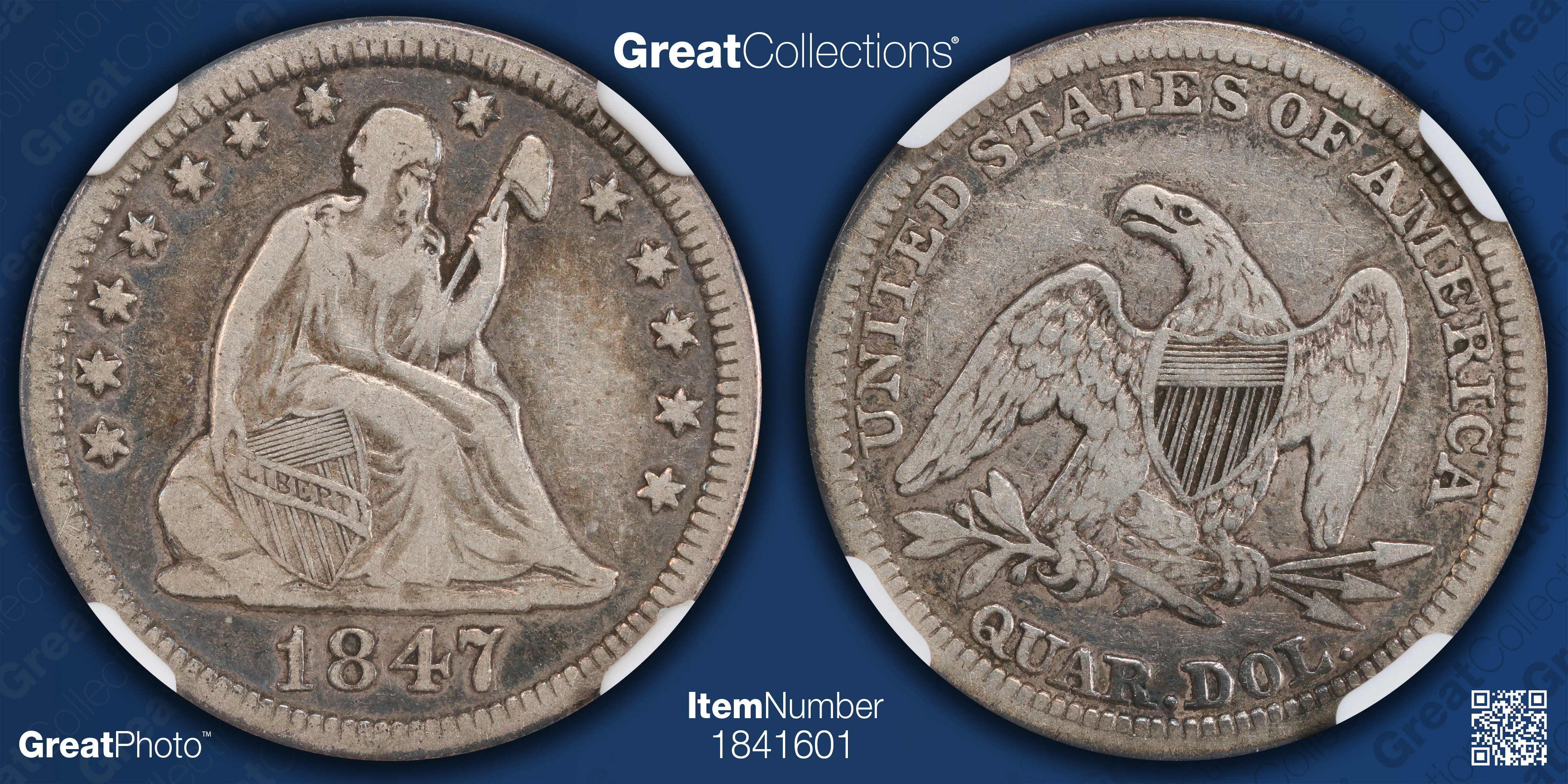 1847 Seated Liberty Quarter NGC VF-20 (Toned) (Item 1841601 ...