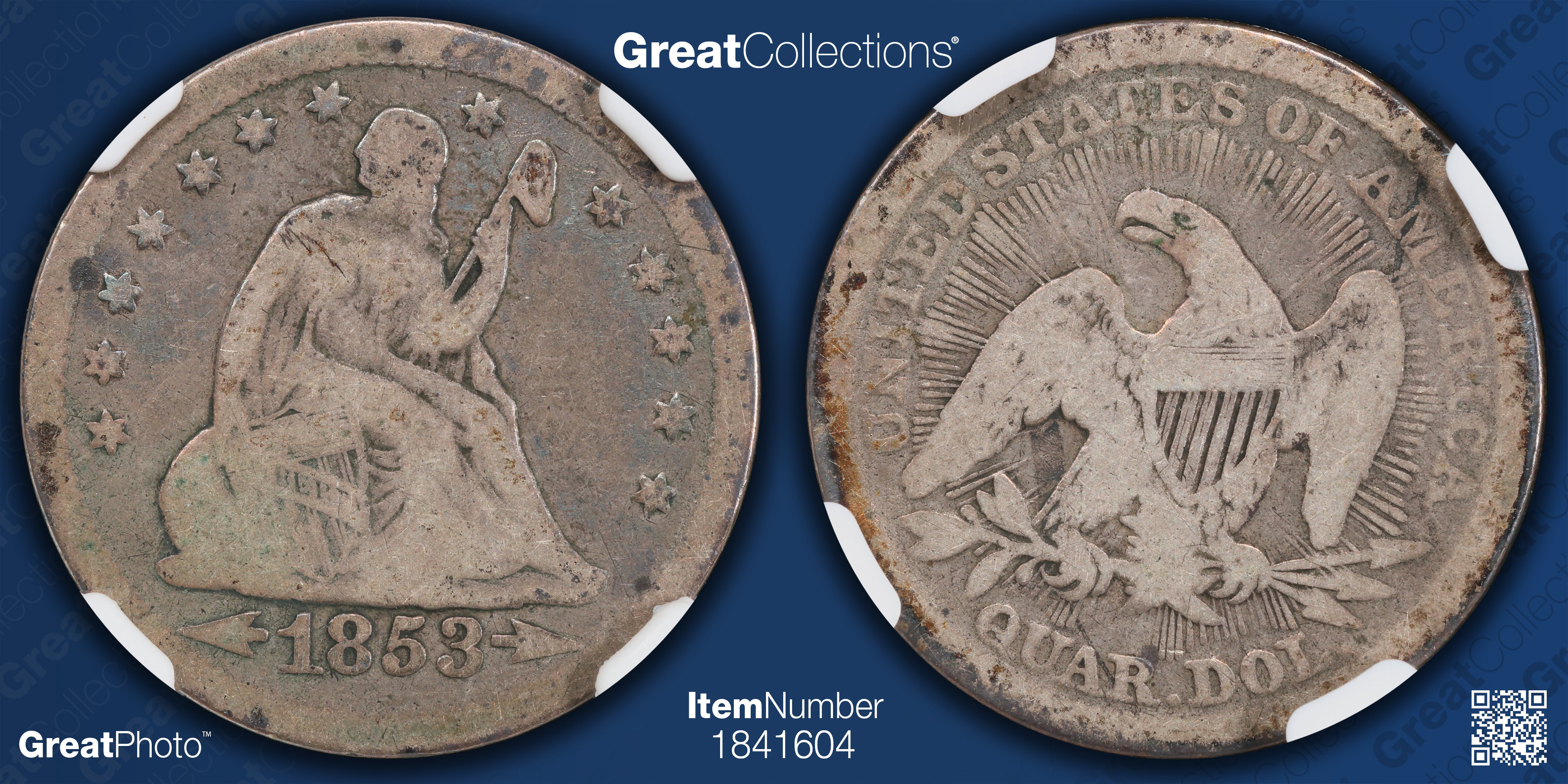 1853 Seated Liberty Quarter Arrows and Rays NGC VG-08 (Toned) (Item ...