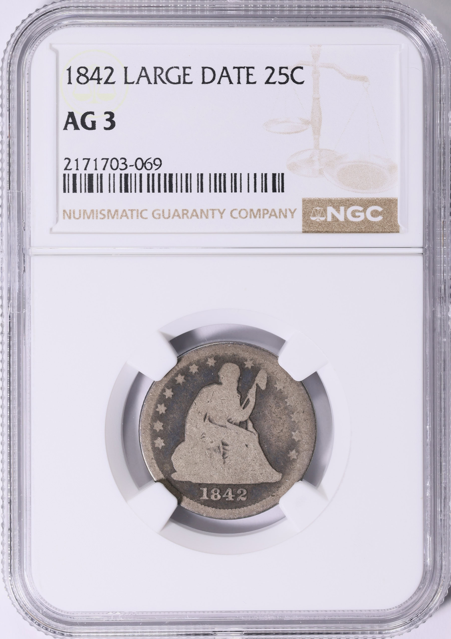 1842 Seated Liberty Quarter Large Date NGC AG-03 (Item 1841608 ...