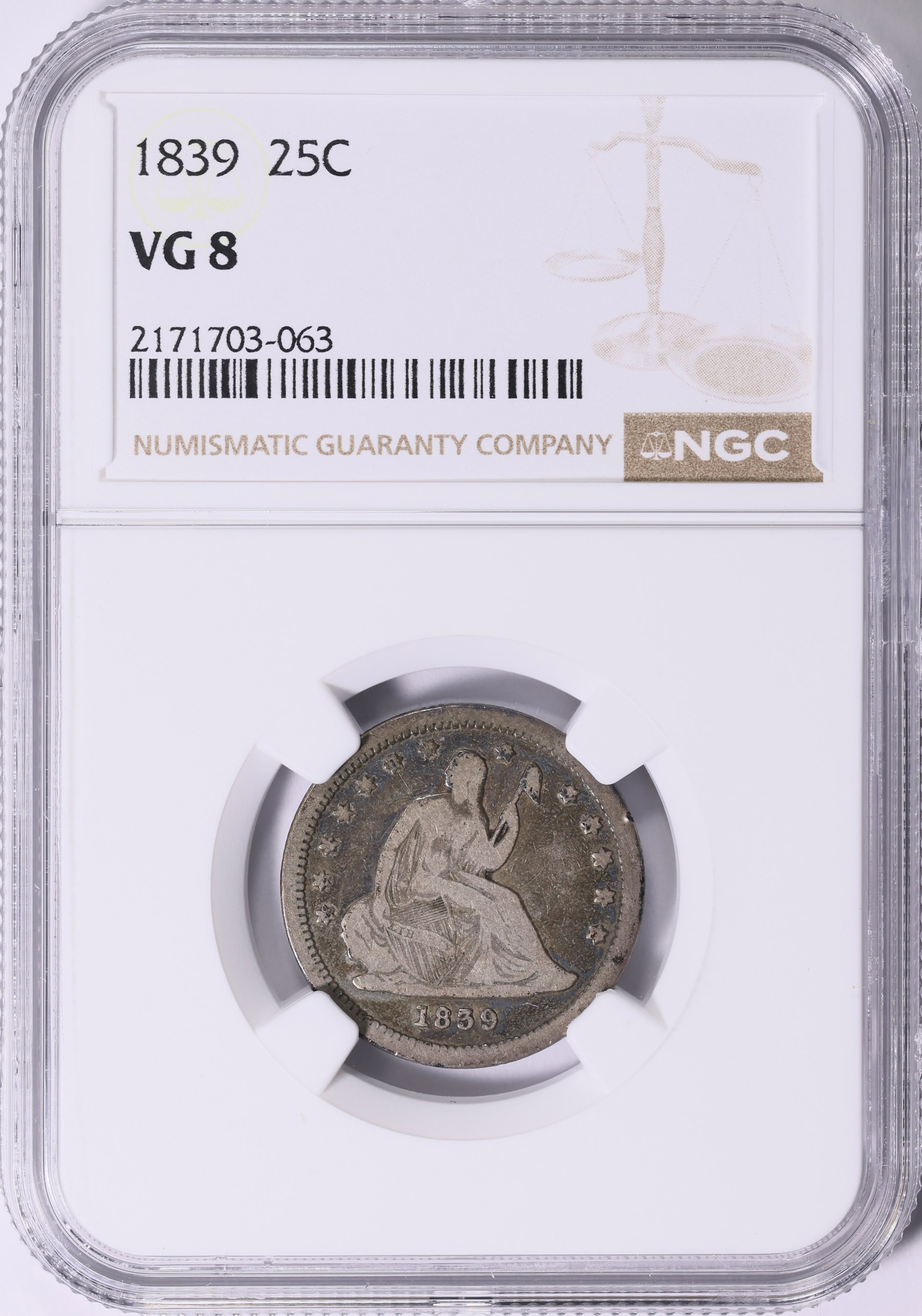1839 Seated Liberty Quarter No Drapery NGC VG-08 (Item 1841611) | GreatCollections Coin Auctions