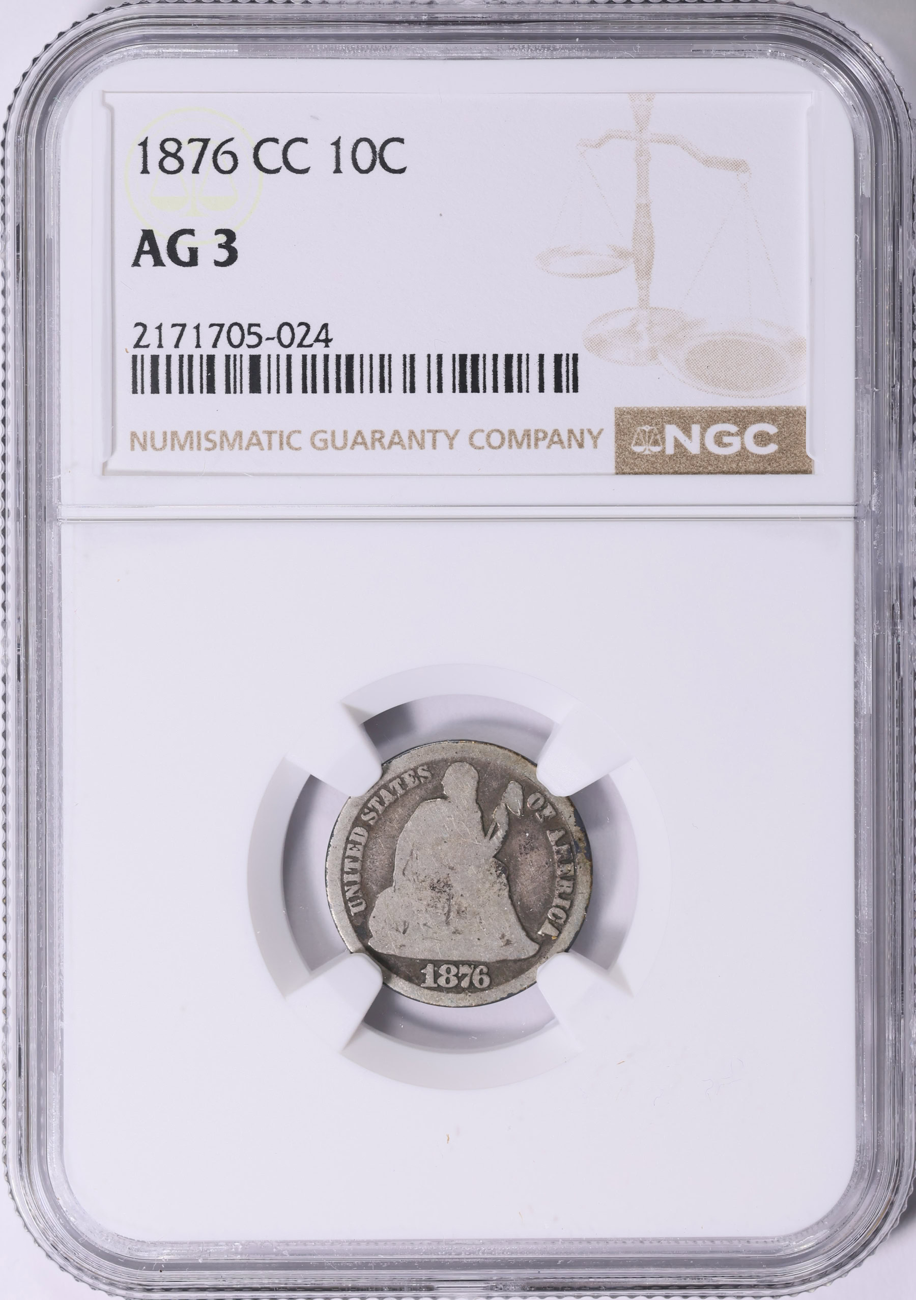 1876-CC Seated Liberty Dime NGC AG-03 (Item 1841624) | GreatCollections Coin Auctions