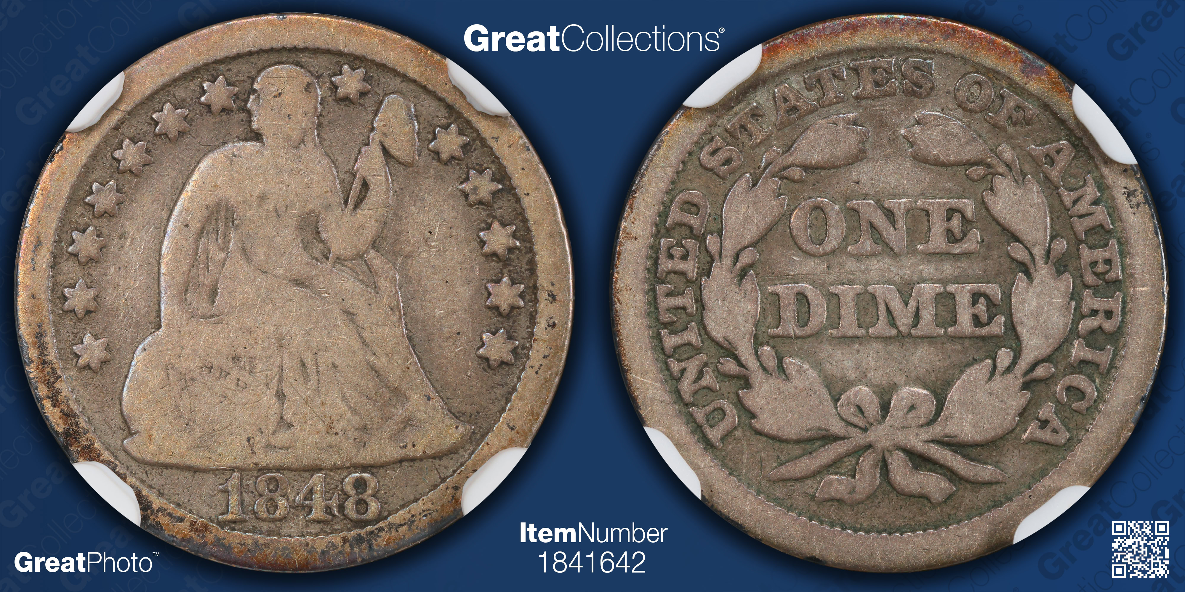 1848 Seated Liberty Dime NGC G-06 (Item 1841642) | GreatCollections ...
