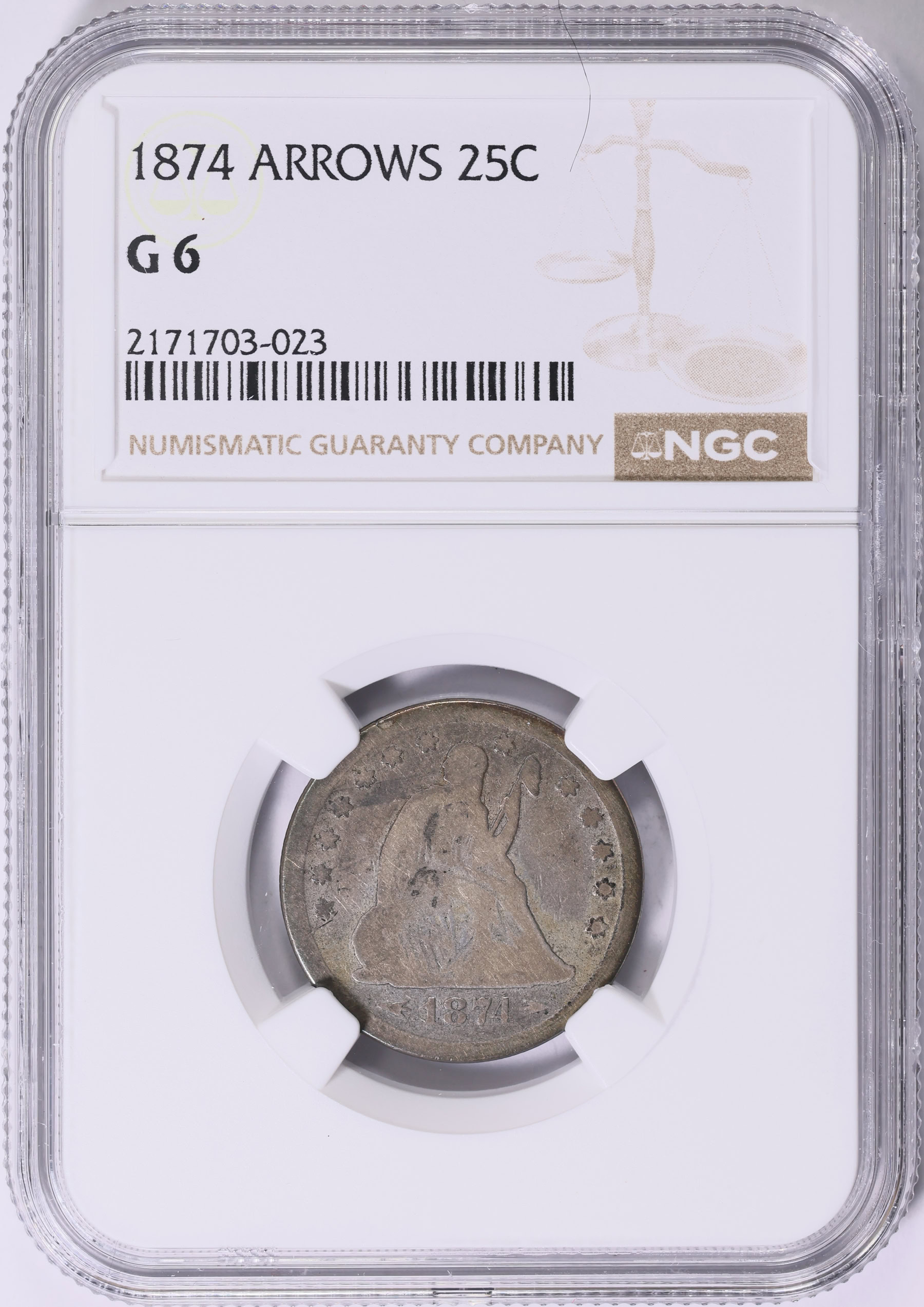 1874 Seated Liberty Quarter Arrows NGC G-06 (Toned) (Item 1841648 ...