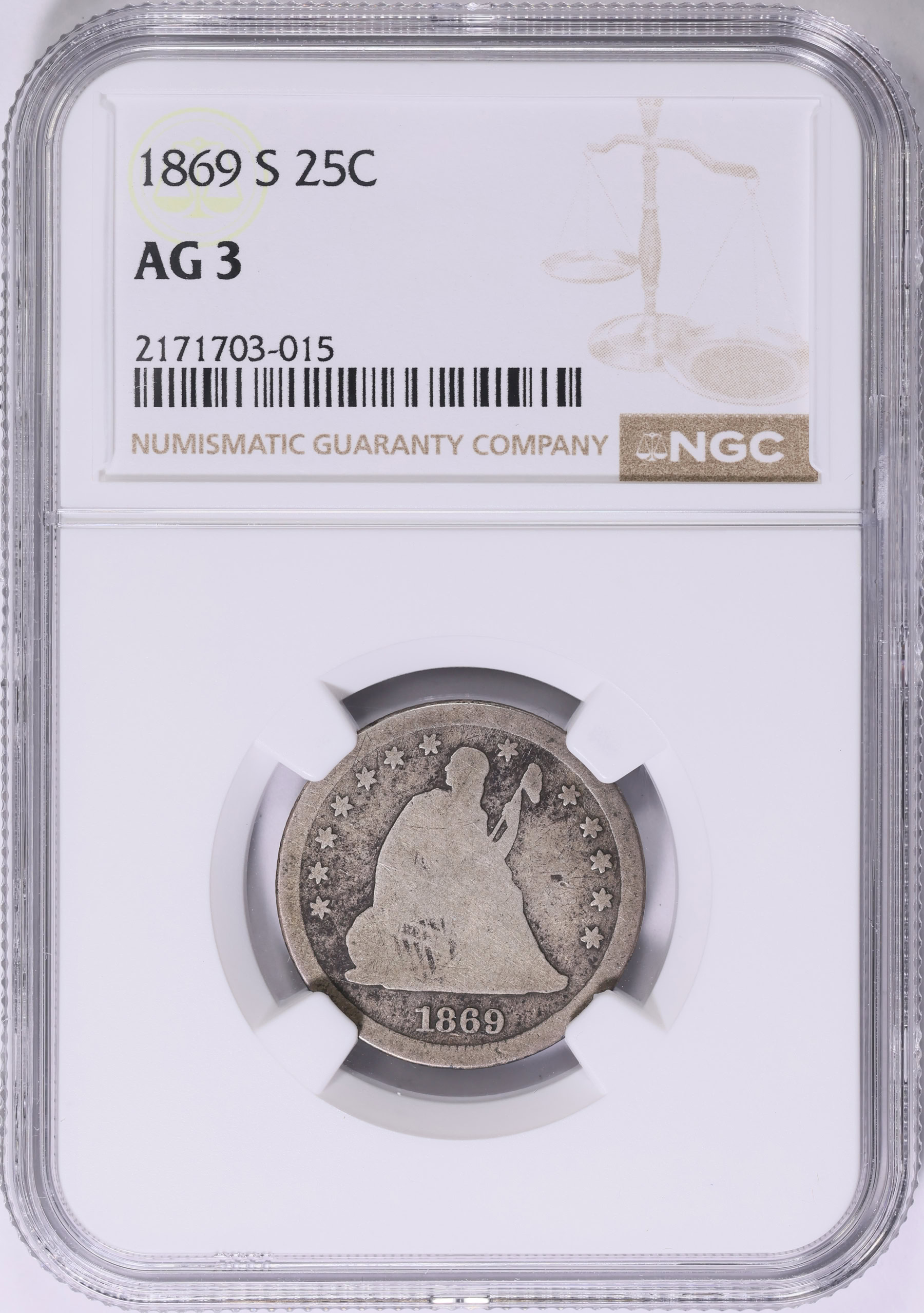 1869-S Seated Liberty Quarter NGC AG-03 (Item 1841651 ...