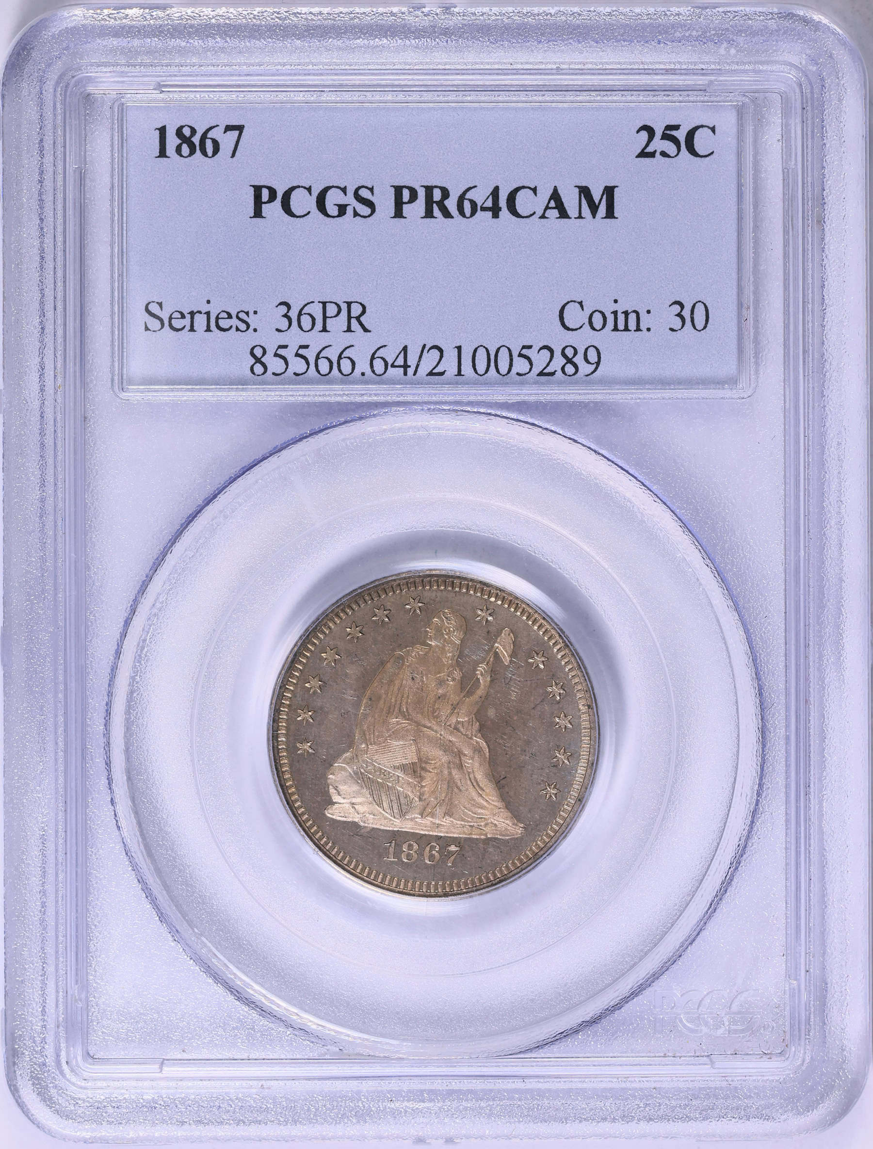 1867 Seated Liberty Quarter PCGS Proof-64 CAMEO (Item 1841813) | GreatCollections Coin Auctions