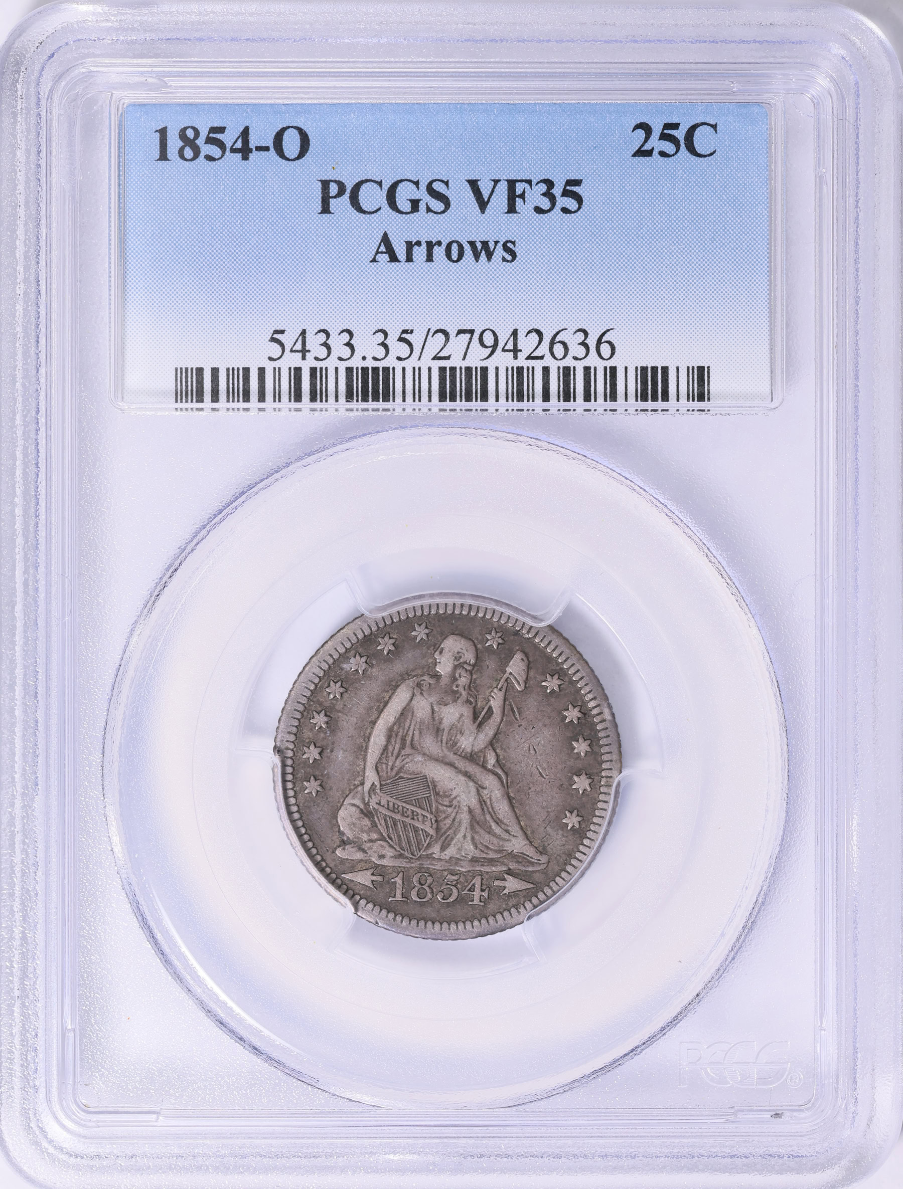1854-O Seated Liberty Quarter Arrows PCGS VF-35 (Item 1841846 ...