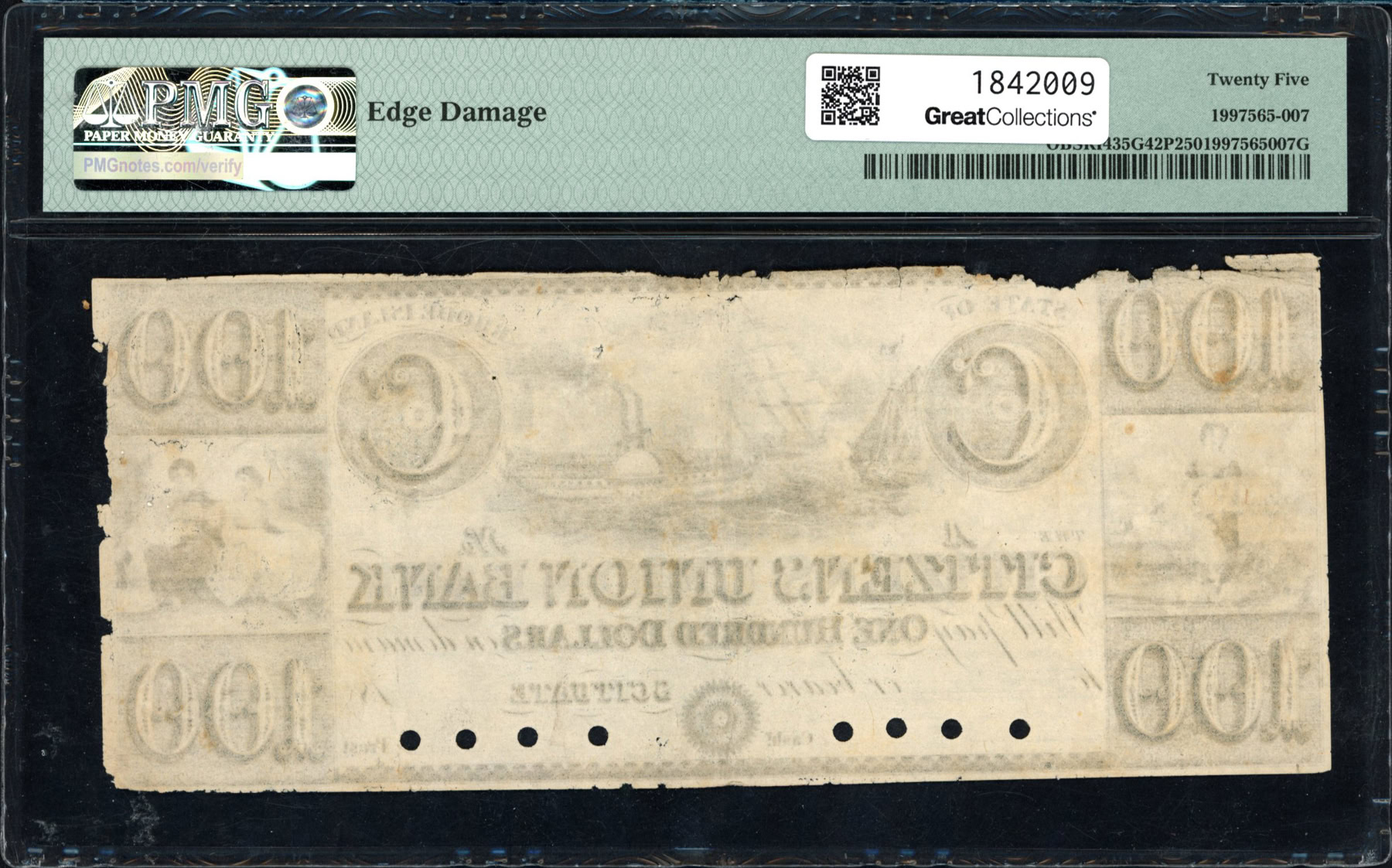 1830s-50s Scituate, Rhode Island Citizens Union Bank $100 Proof Note ...