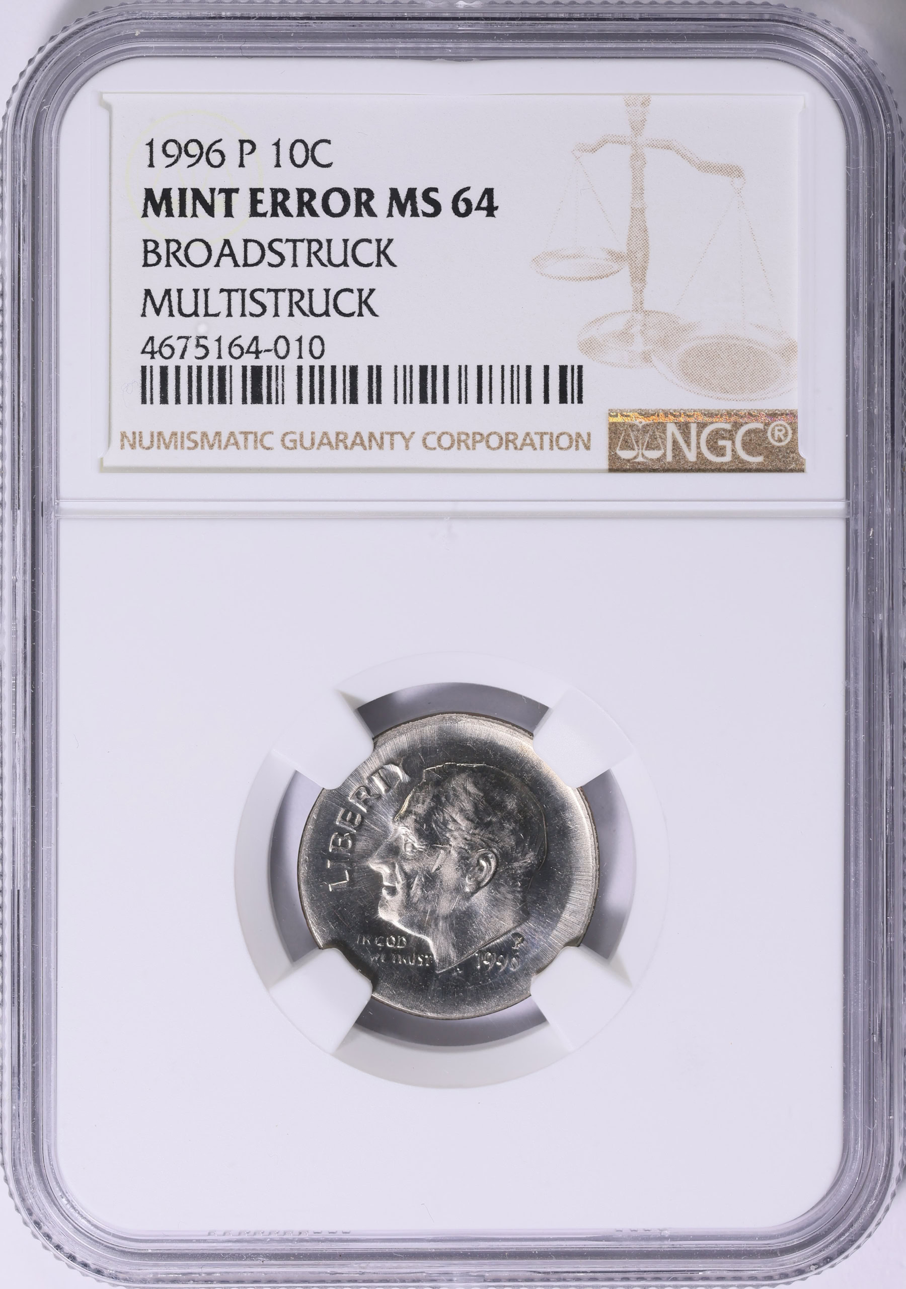 Mint Error 1996-P Roosevelt Dime Broadstruck Multistruck NGC MS-64 ...
