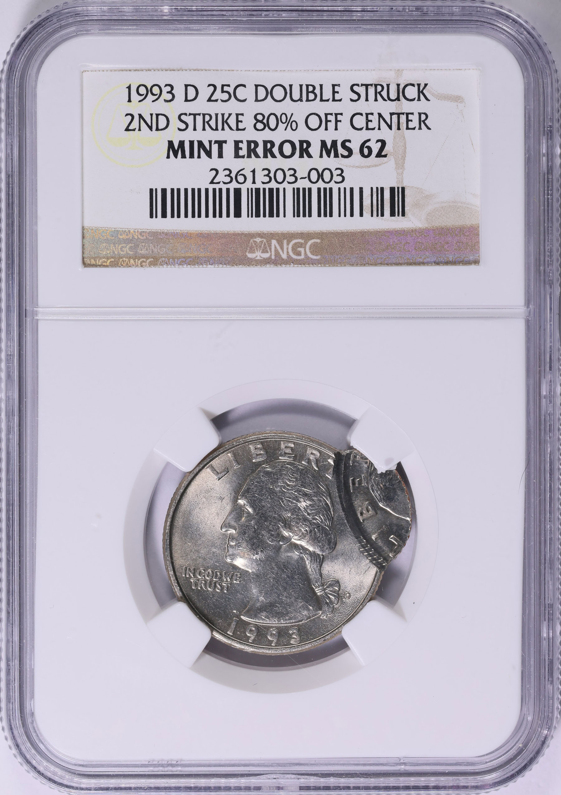 Mint Error 1993-D Washington Quarter Double Struck 2nd Strike 80% Off ...