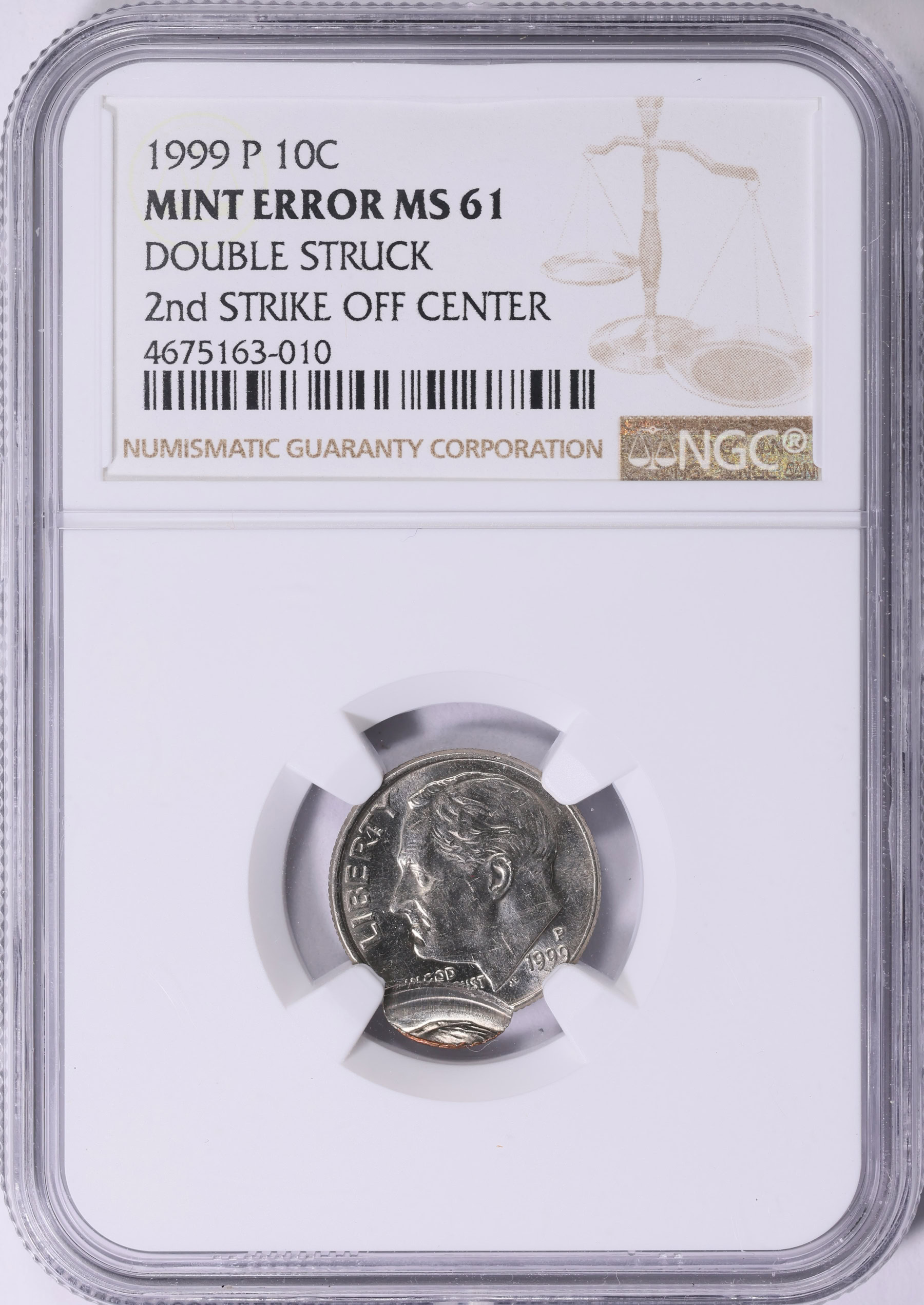 Mint Error 1999-P Roosevelt Dime Double Struck 2nd Strike Off Center ...