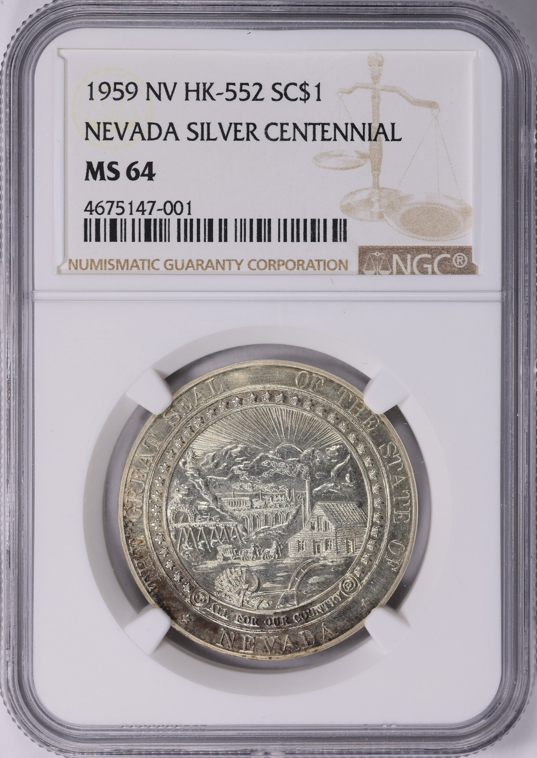 1959 Nevada Silver Centennial So-Called Dollar HK-552 NGC MS-64 (Item ...