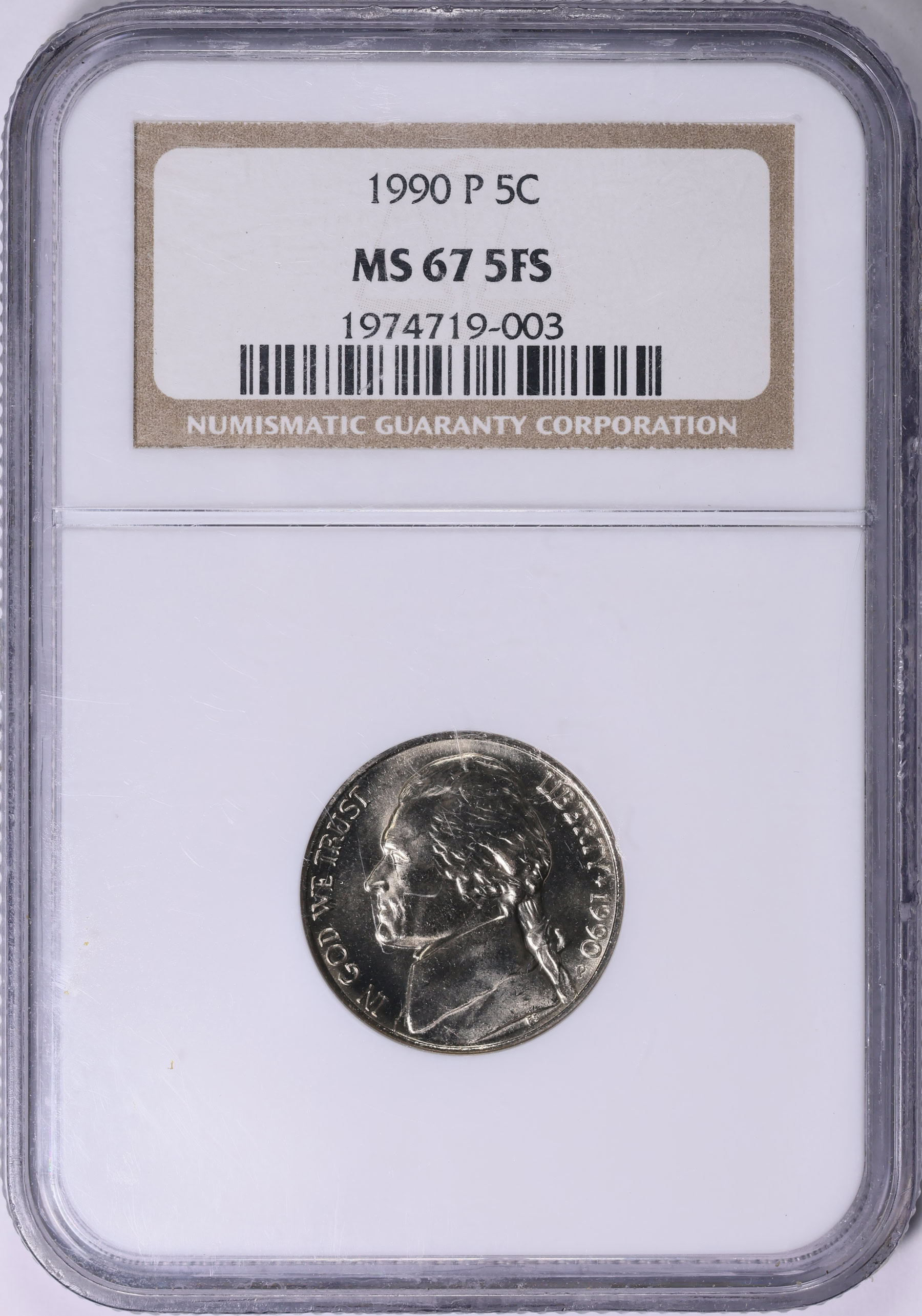 1990-P Jefferson Nickel NGC MS-67 5FS (Item 1842069) | GreatCollections ...