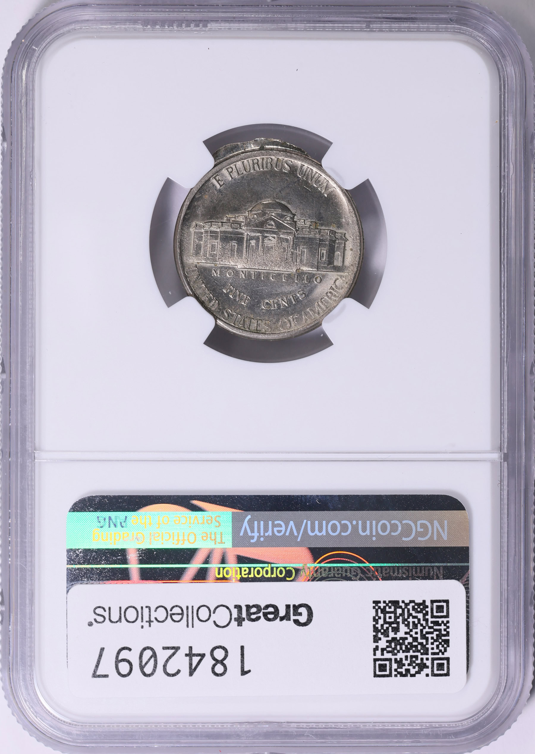 Mint Error 1977 Jefferson Nickel Obverse Brockage Partial Collar NGC MS-63 | NGC Cert #4675164 ...