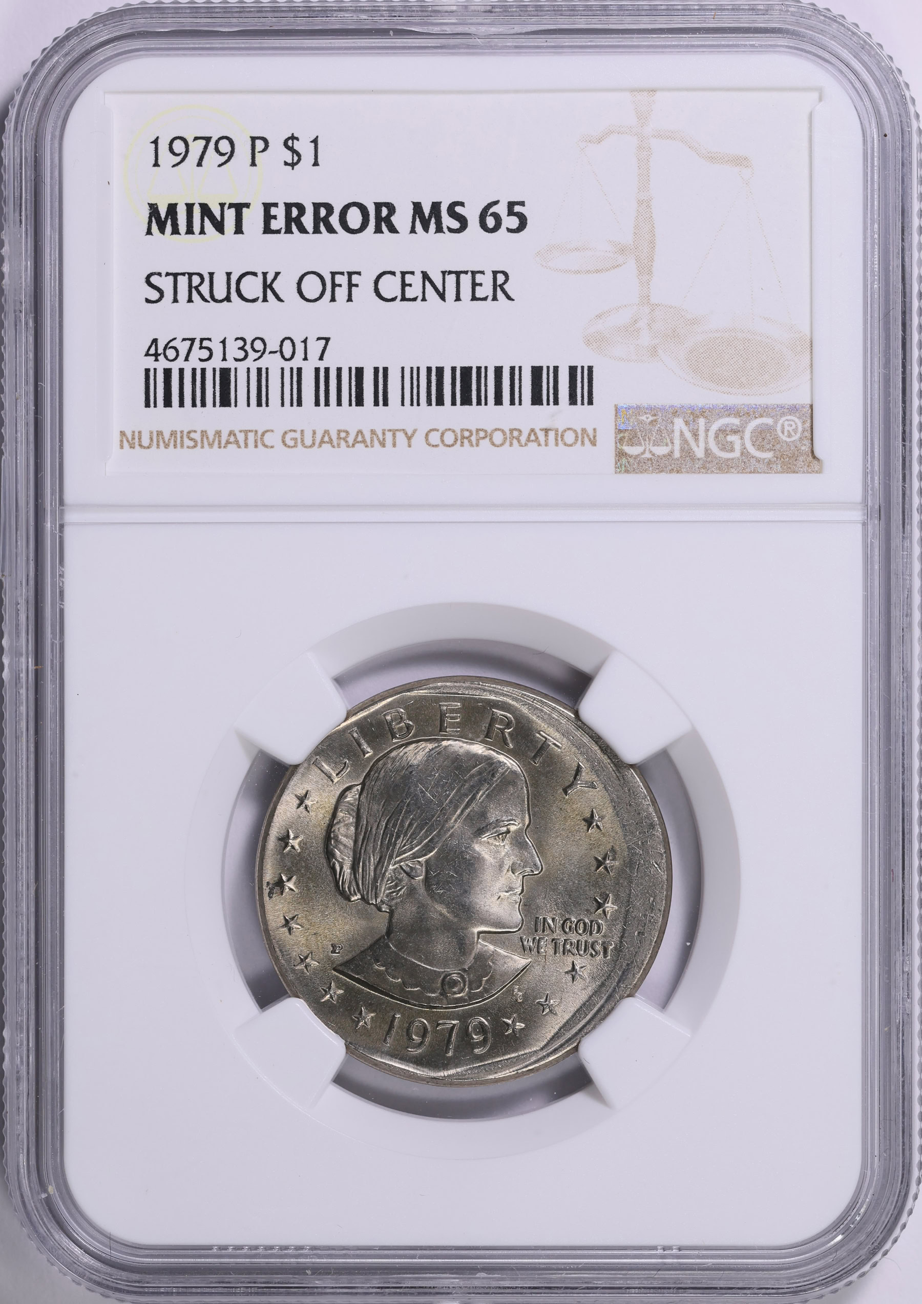 Mint Error 1979-P Susan B. Anthony Dollar Struck Off Center NGC MS-65 ...
