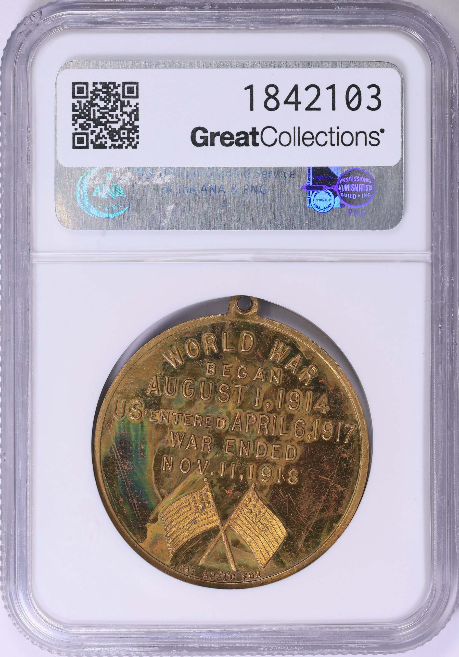 1918 World War I Peace Medal So-Called Dollar HK-896 NGC MS-63 (Item ...