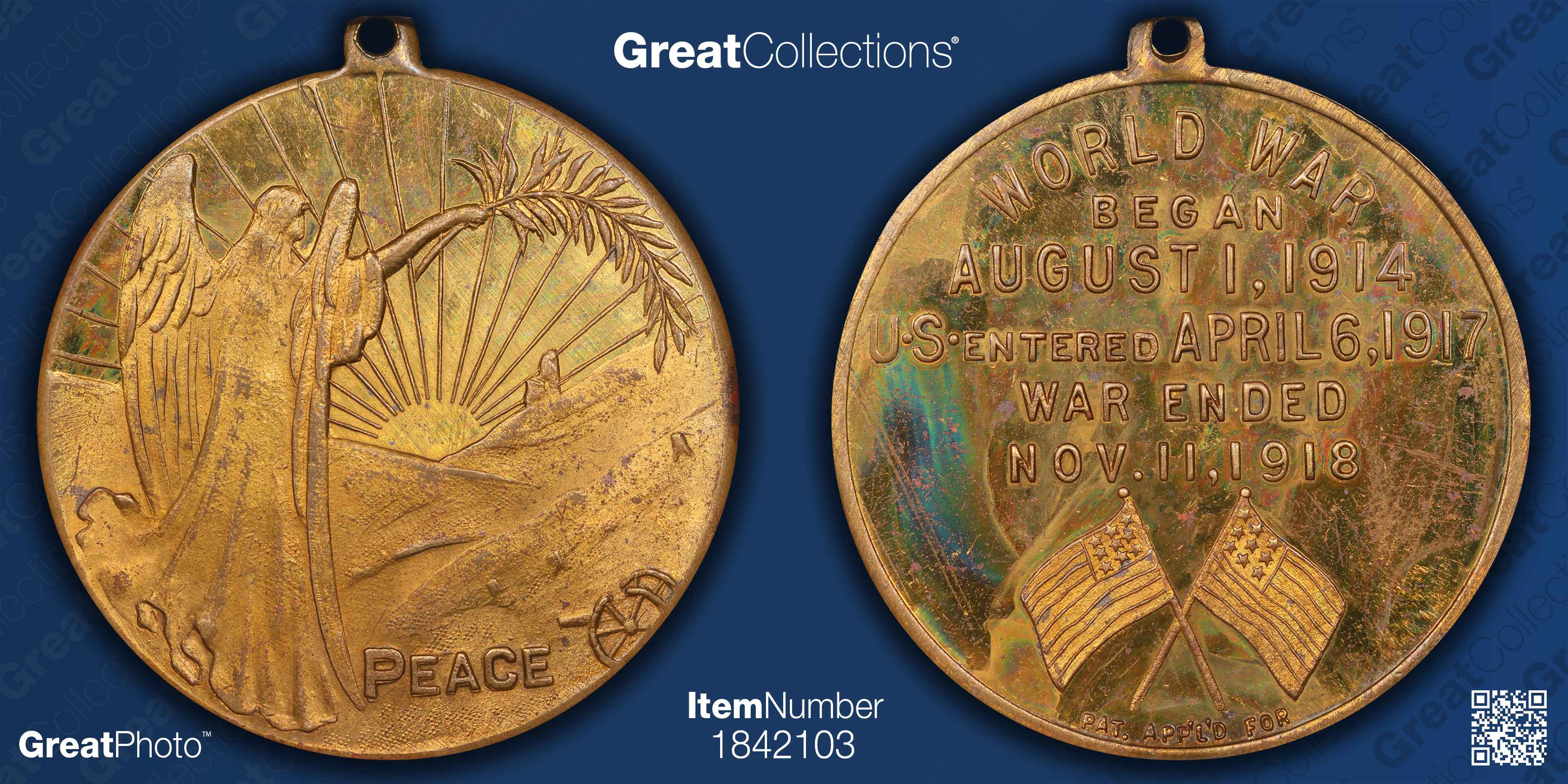 1918 World War I Peace Medal So-Called Dollar HK-896 NGC MS-63 (Item ...