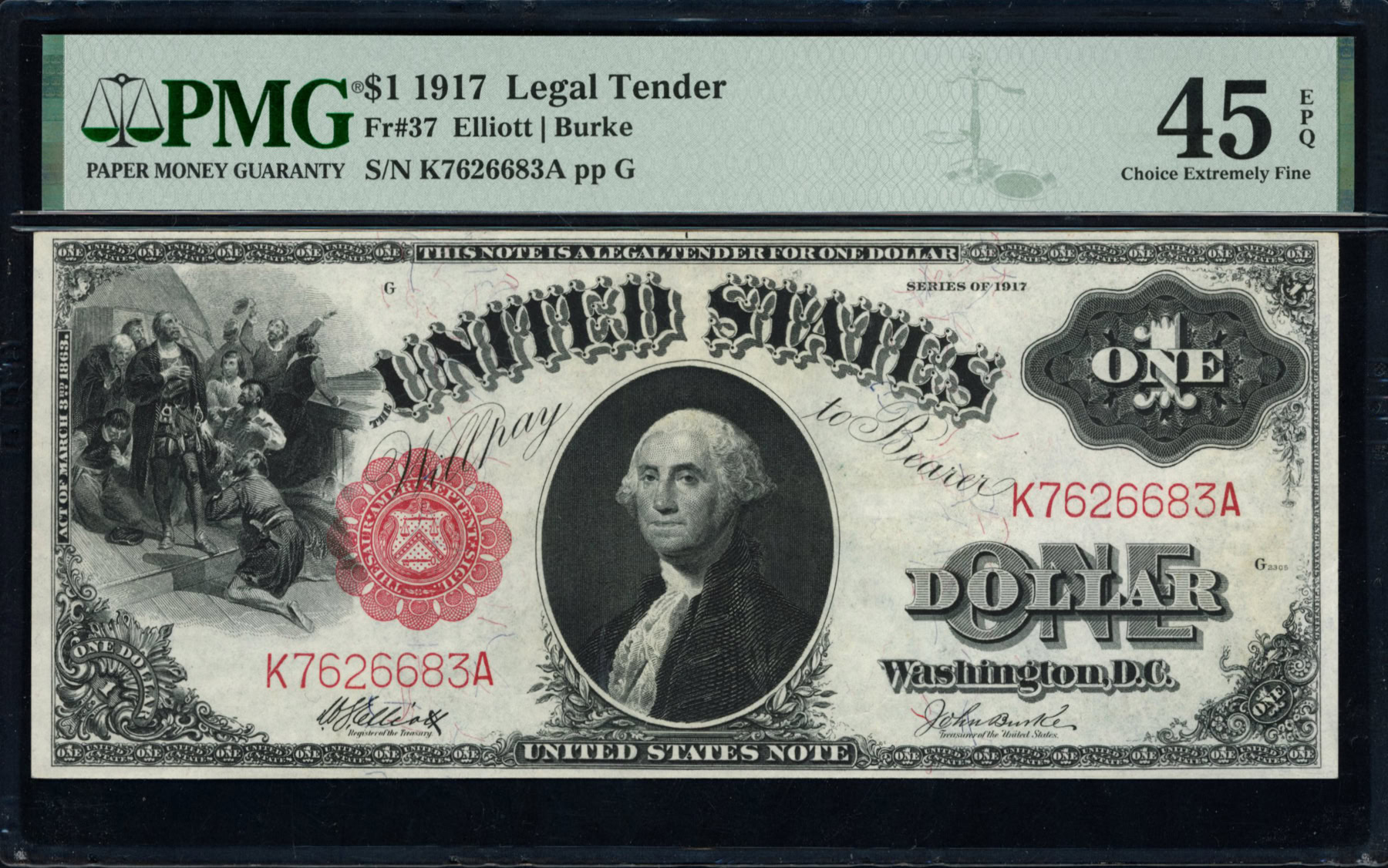 Fr. 37 1917 $1 Legal Tender Note Elliott / Burke PMG Choice Extremely ...