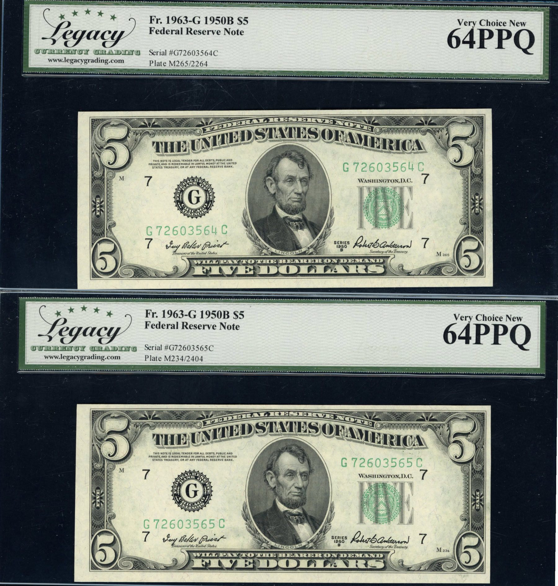 Fr. 1963-G (GC Block) 1950B $5 Chicago Federal Reserve Notes ...