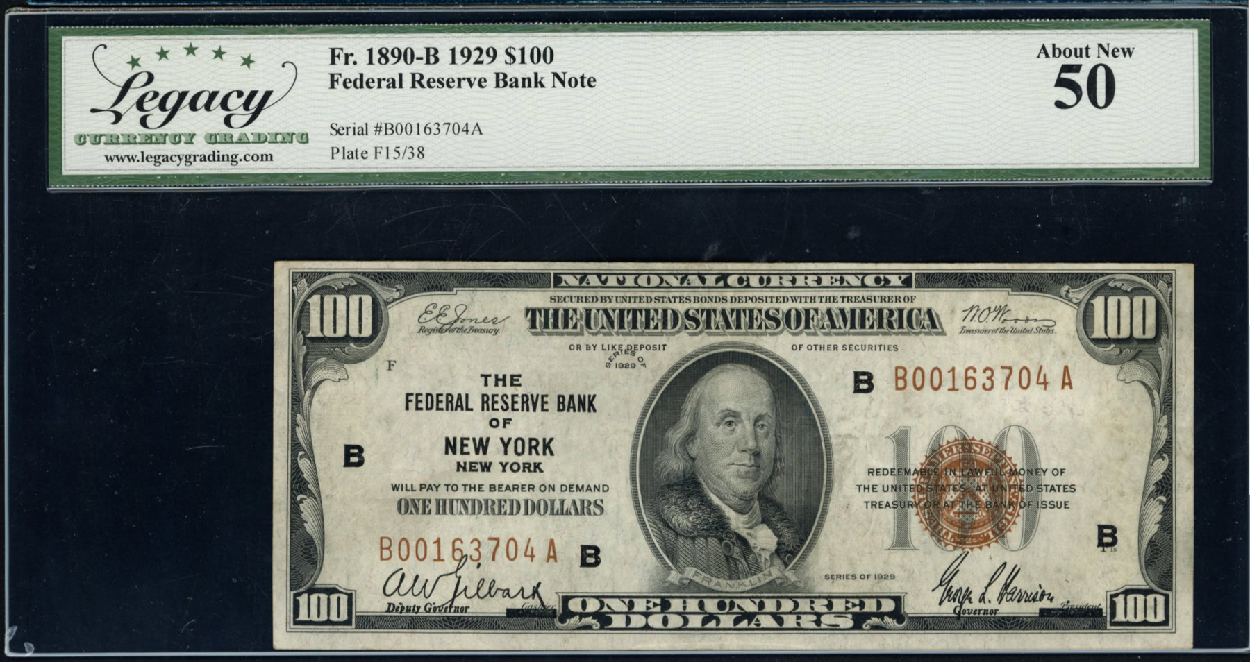 Fr. 1890-B (BA Block) 1929 $100 New York Federal Reserve Bank Note ...