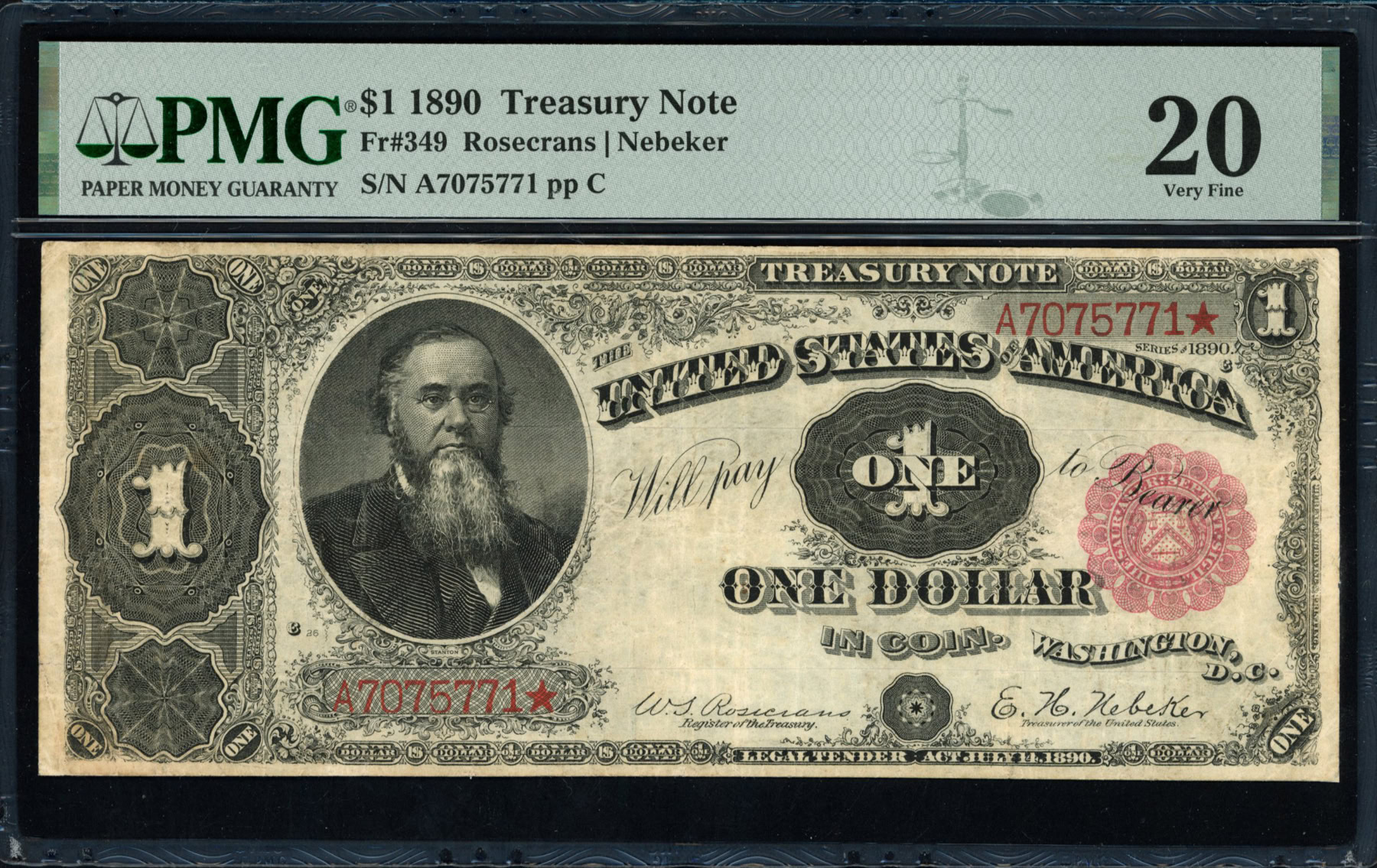 Fr. 349 1890 $1 Treasury Note Rosecrans / Nebeker PMG Very Fine 20 ...