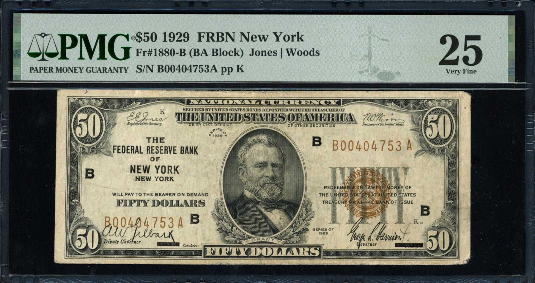 Fr. 1880-B (BA Block) 1929 $50 New York Federal Reserve Bank Note Jones ...