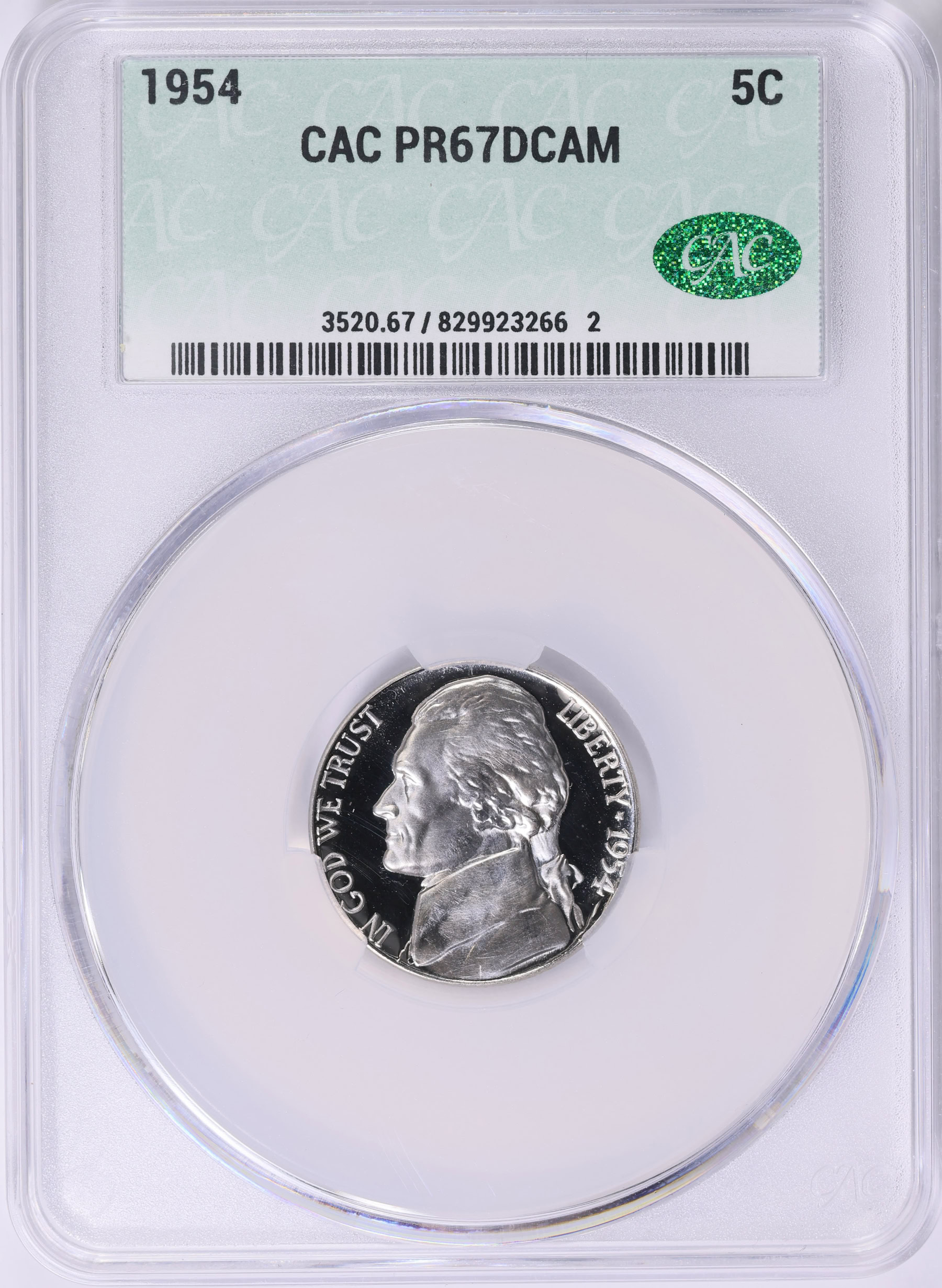 1954 Jefferson Nickel CACG Proof-67 DCAM (Item 1842800) | GreatCollections Coin Auctions