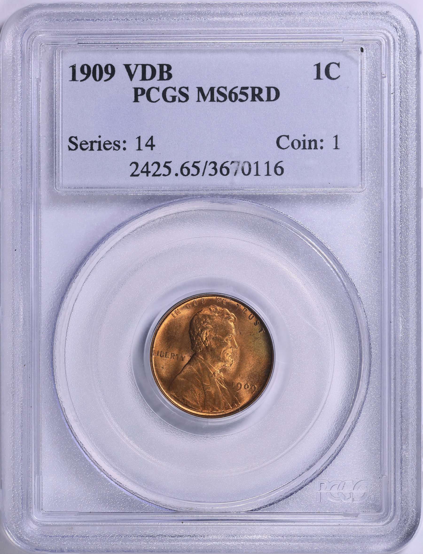 1909 Lincoln Cent V.D.B. PCGS MS-65 RD (Item 1842877) | GreatCollections Coin Auctions