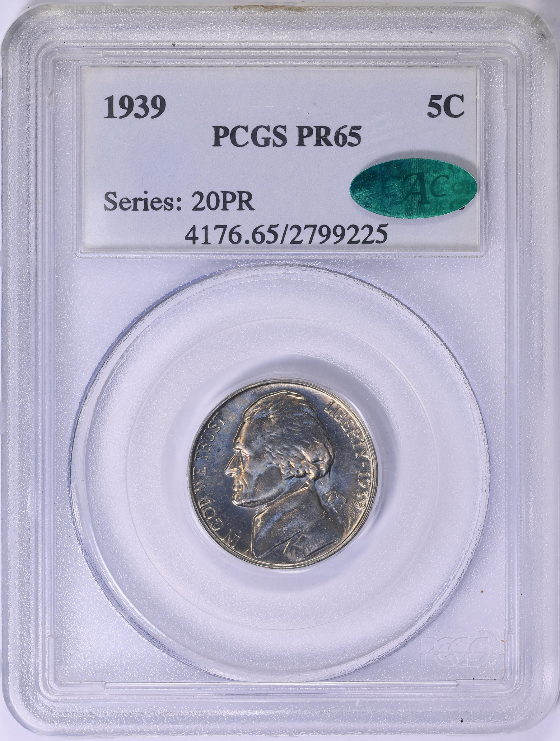 1939 Jefferson Nickel PCGS Proof-65 (CAC Green) (Item 1842879 ...