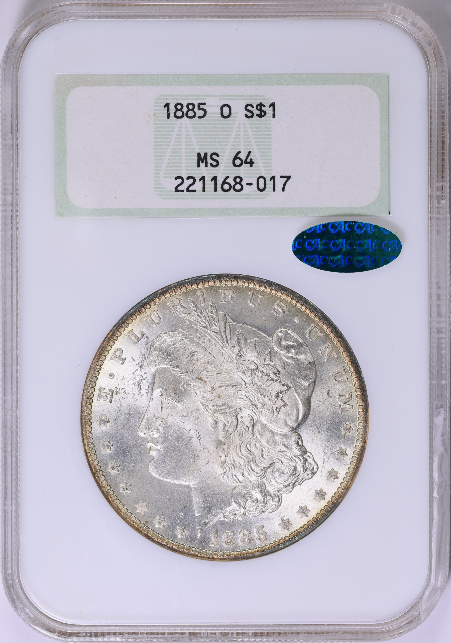1885-O Morgan Silver Dollar NGC MS-64 (CAC Green) OH (Toned) (Item 1842895) | GreatCollections ...