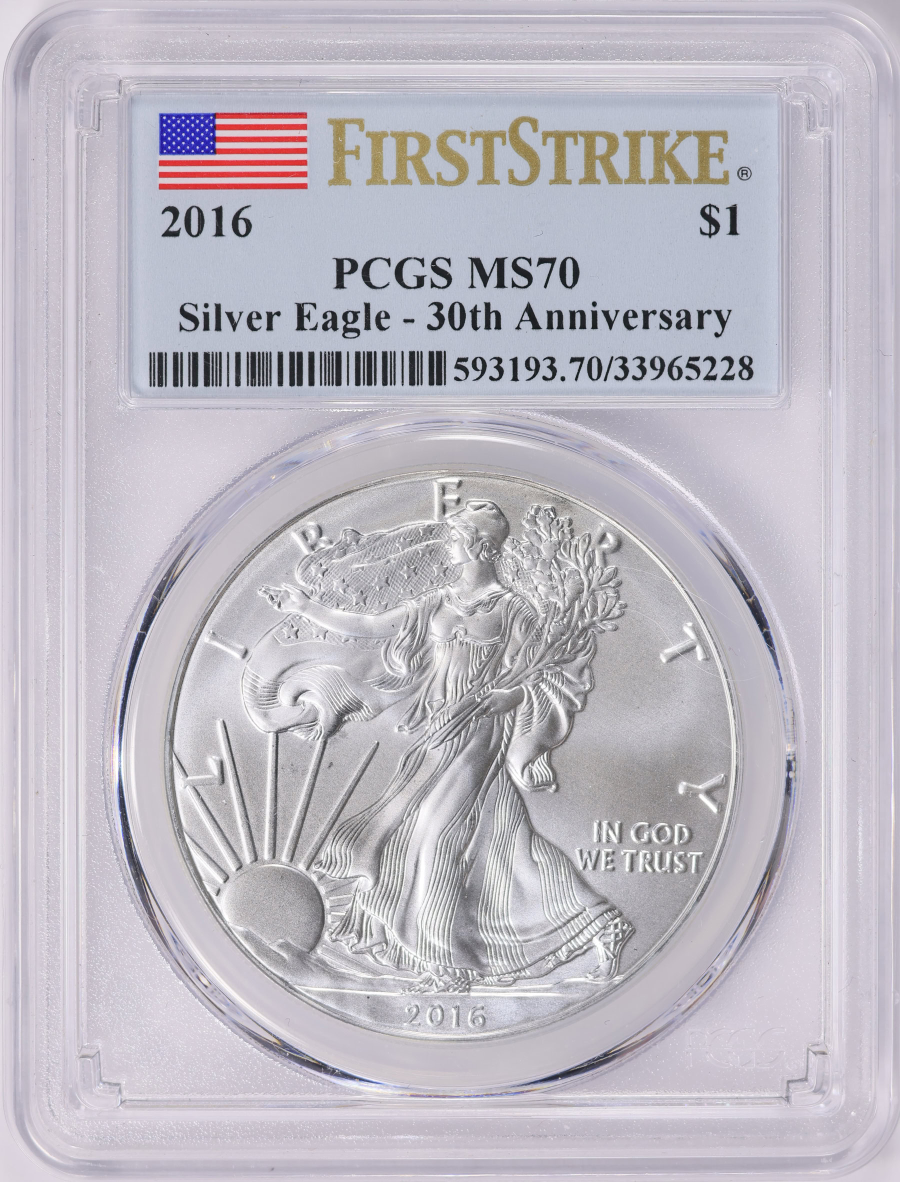 2016 $1 Silver Eagle First Strike 30th Anniversary PCGS MS-70 (Item 1842897) | GreatCollections ...