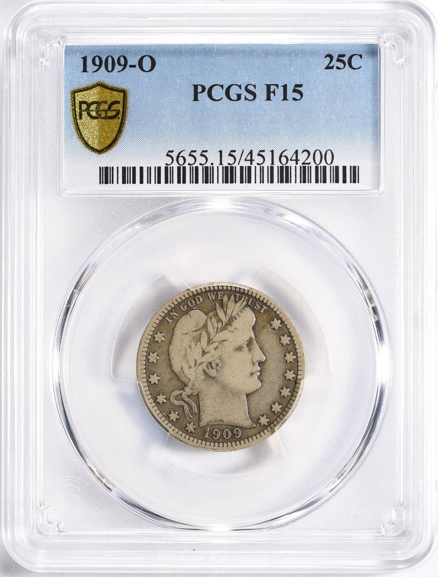 1909-O Barber Quarter PCGS F-15 (Item 1842949) | GreatCollections Coin Auctions
