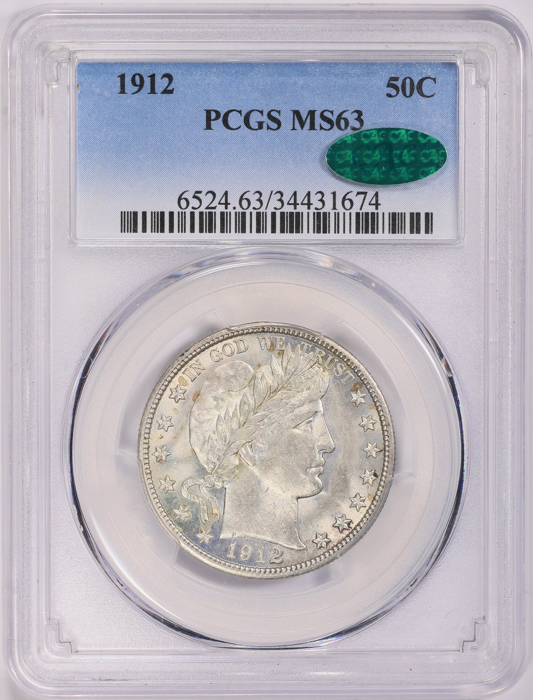 1912 Barber Half Dollar PCGS MS-63 (CAC Green) (Item 1842954) | GreatCollections Coin Auctions