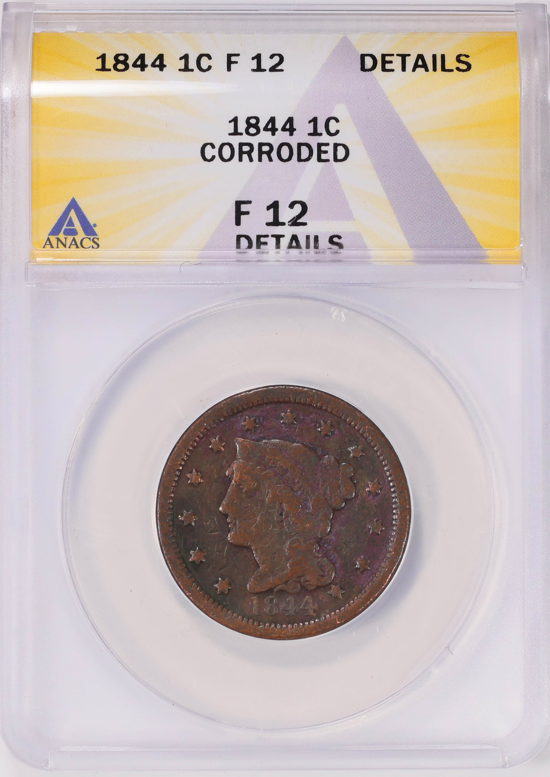 1844 Braided Hair Cent ANACS F-12 Details (Item 1842993 ...