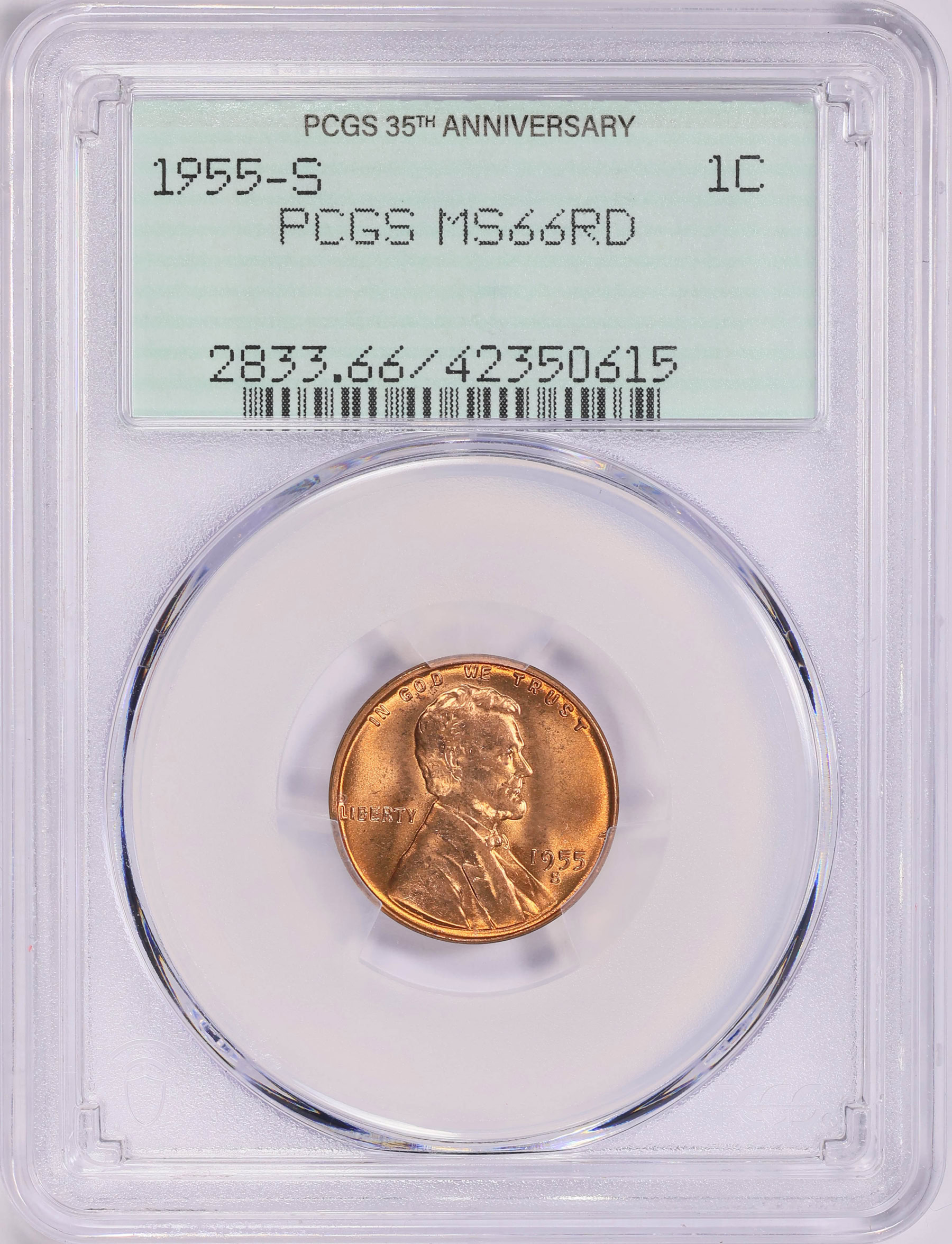 1955-S Lincoln Cent PCGS MS-66 RD (OGH 35th Anniversary Label) (Item 1843036) | GreatCollections ...
