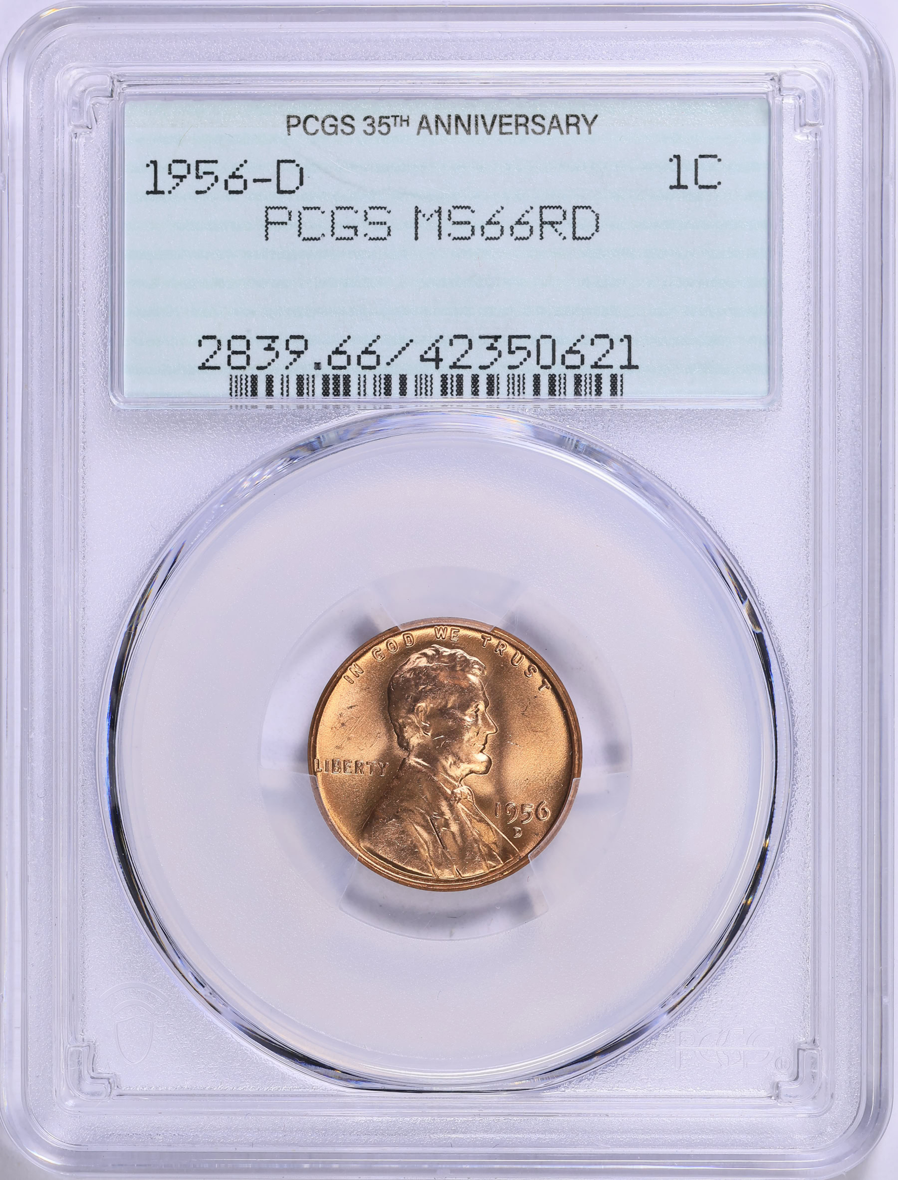 1956-D Lincoln Cent PCGS MS-66 RD (OGH 35th Anniversary Label) (Item 1843038) | GreatCollections ...