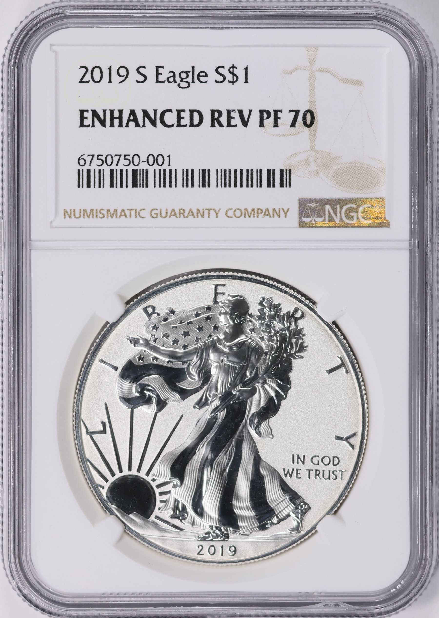 2019-S $1 Silver Eagle Enhanced Reverse Proof NGC Proof-70 (With Original Government Packaging ...