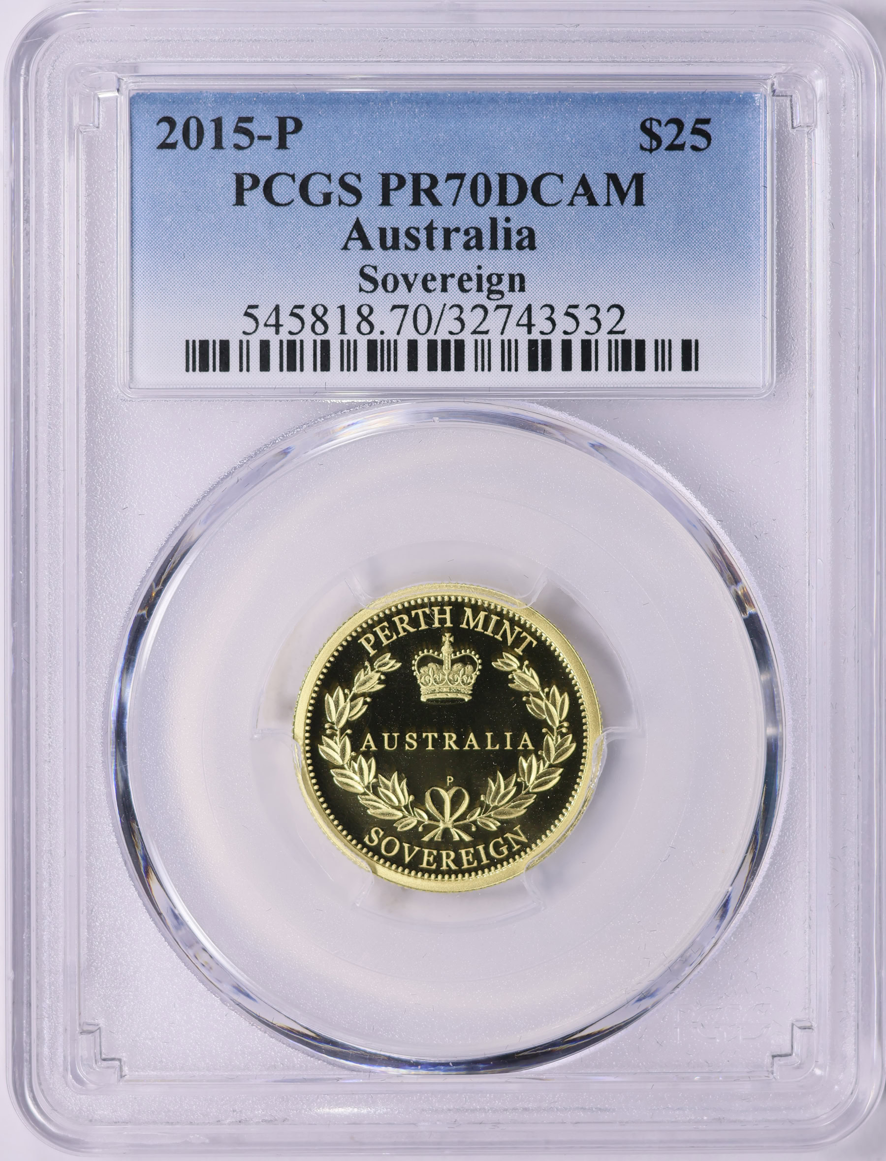 Australia 2015-P Gold $25 Perth Mint Sovereign KM-3304 PCGS Proof-70 ...