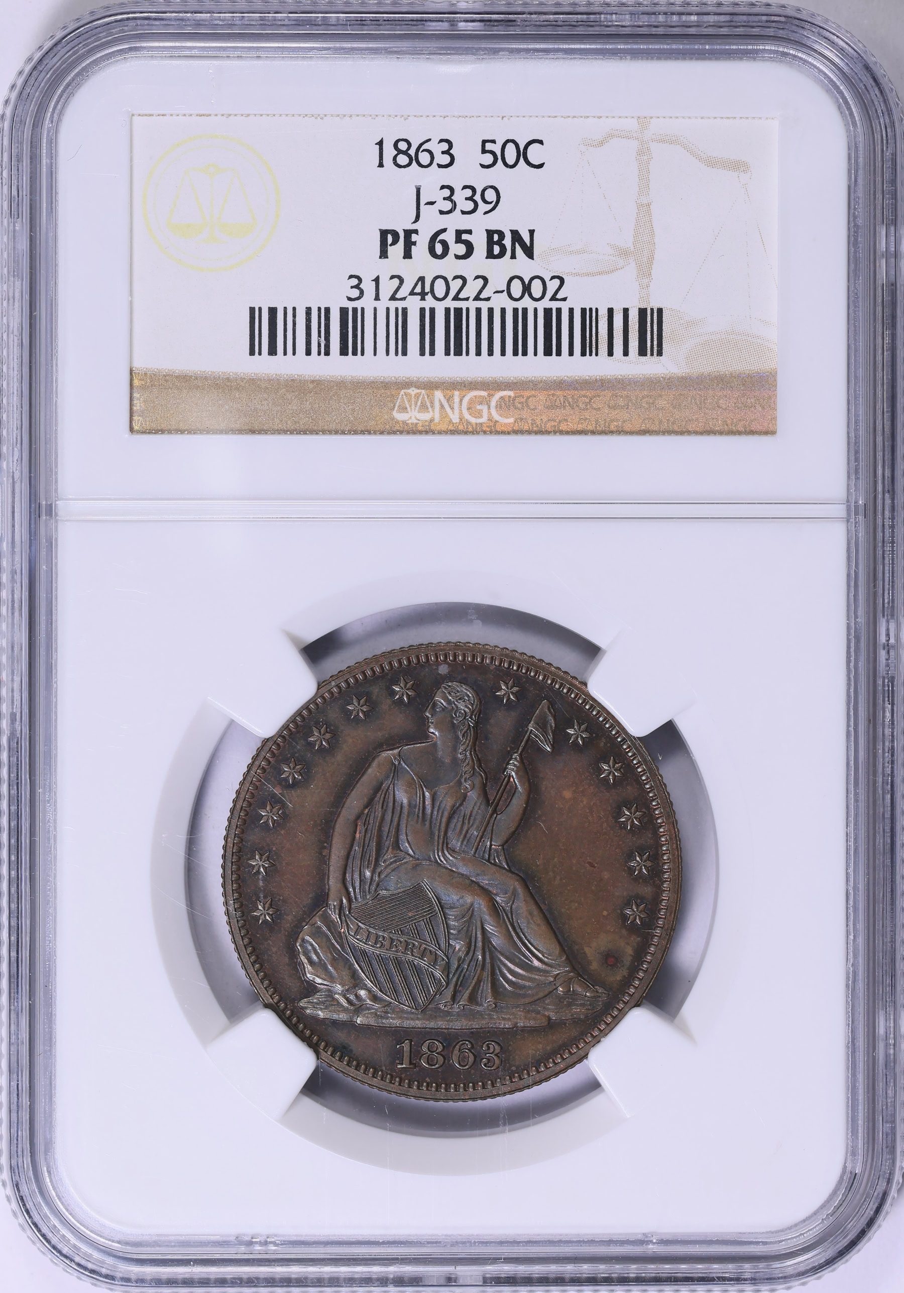 1863 Copper Seated Liberty Half Dollar Pattern J-339 NGC Proof-65 BN ...