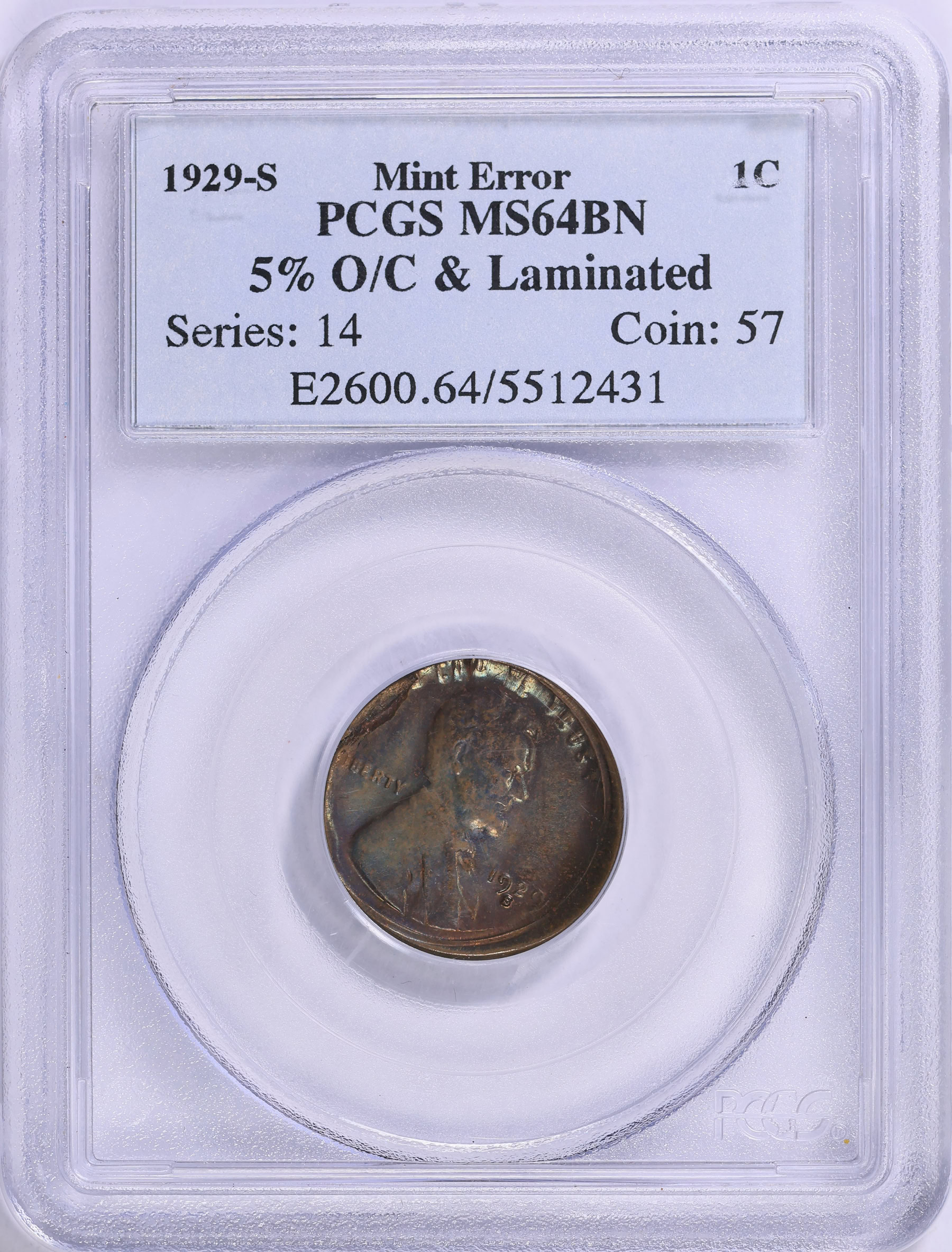 Mint Error 1929-S Lincoln Cent 5% Off Center Strike & Laminated PCGS MS ...