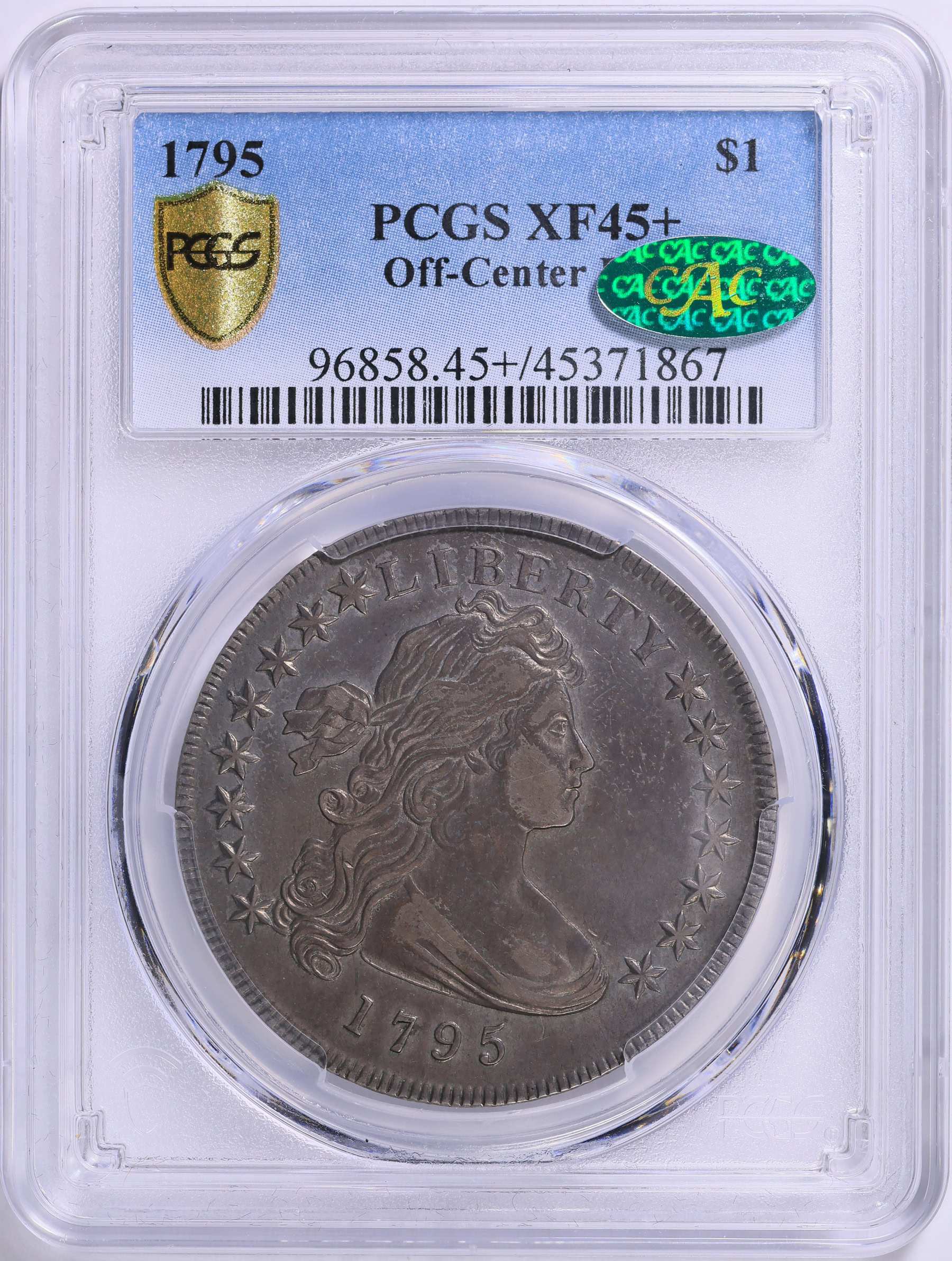 1795 Draped Bust Silver Dollar Off-Center Bust PCGS XF-45+ (CAC Green) (Item 1843300 ...