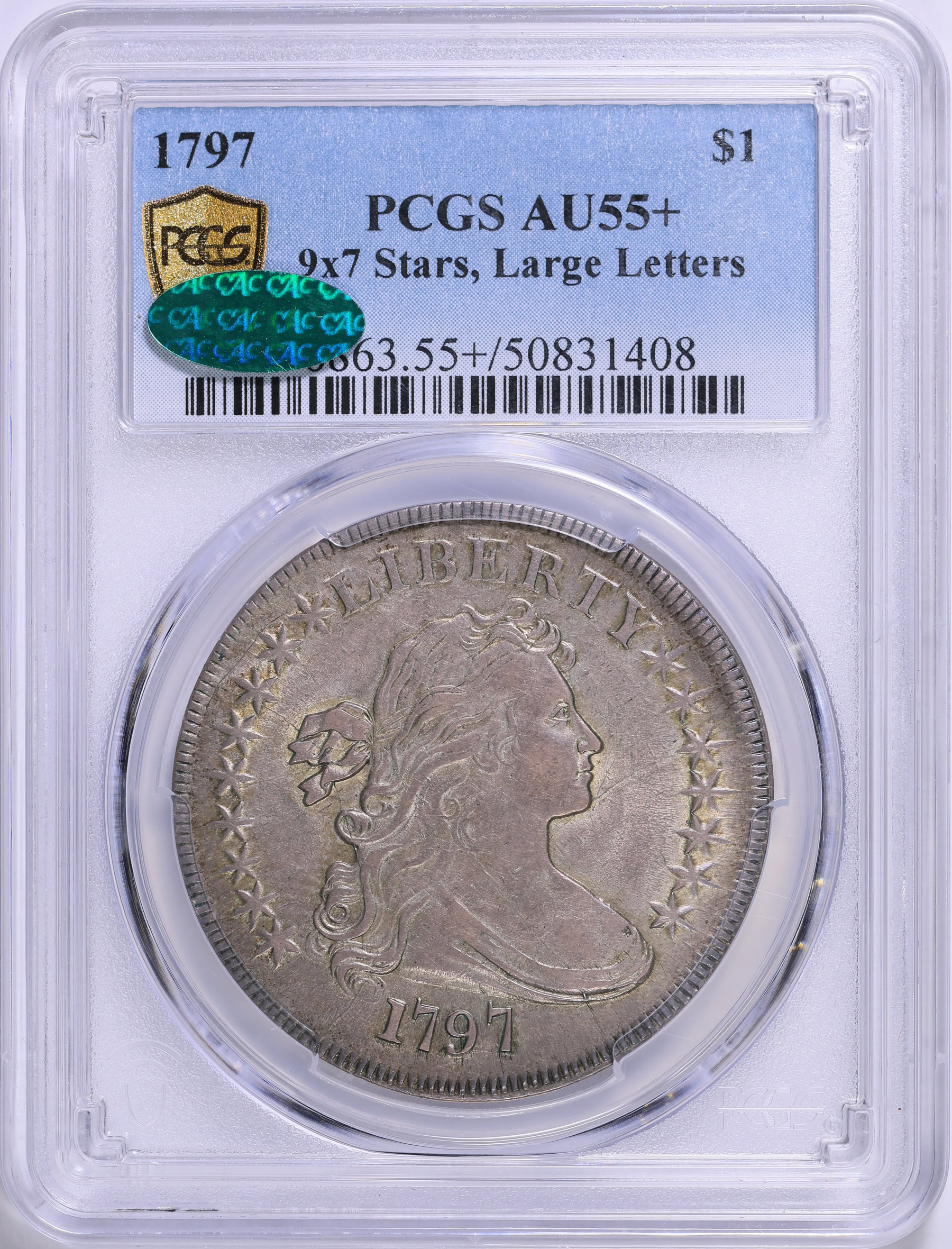 1797 Draped Bust Silver Dollar 9x7 Stars, Large Letters PCGS AU-55 ...