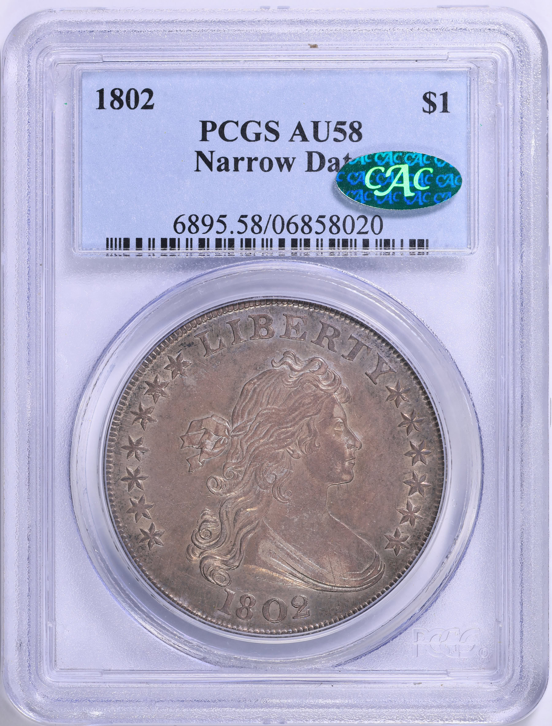 1802 Draped Bust Silver Dollar Narrow Date PCGS AU-58 (CAC Green ...