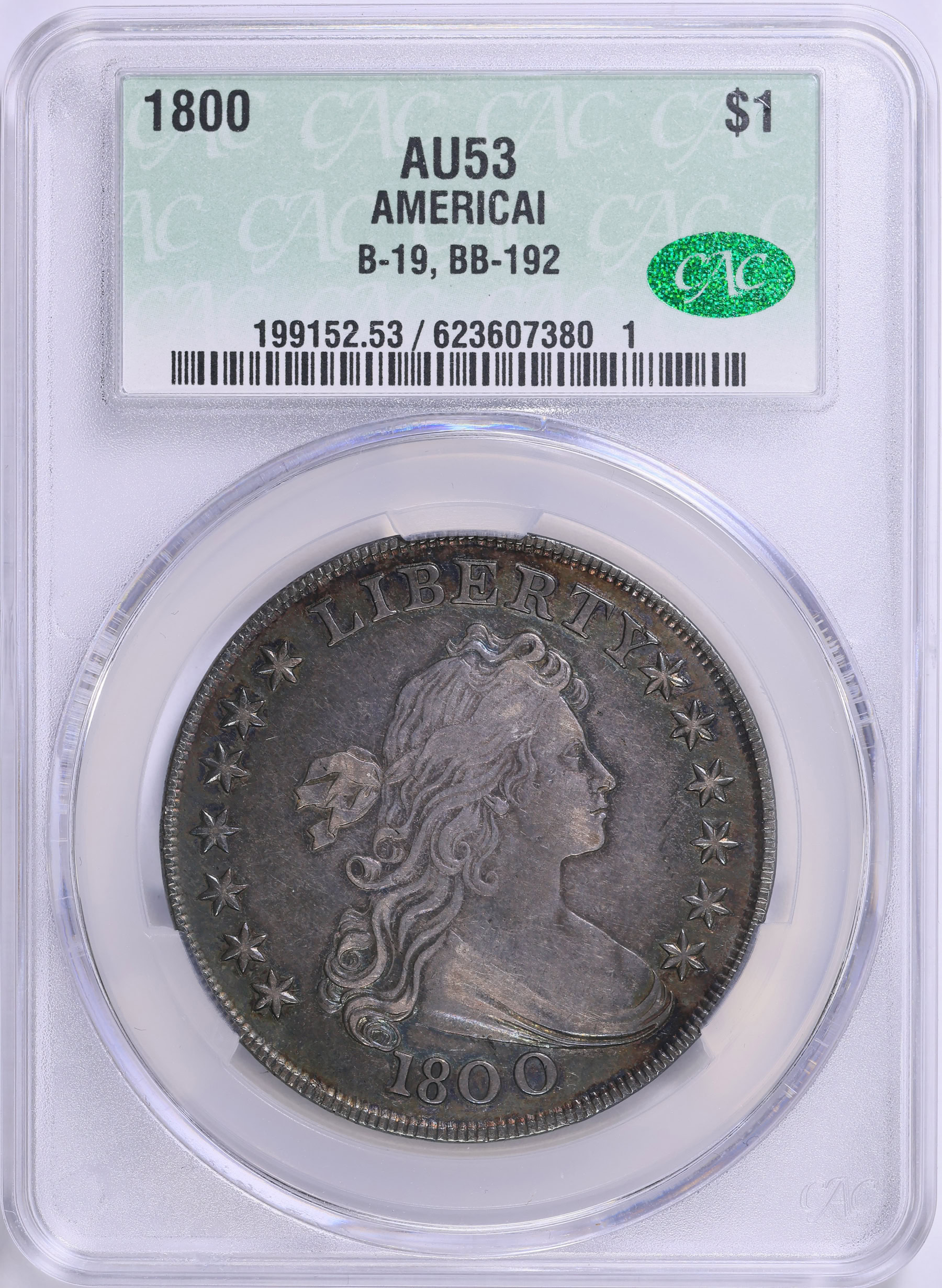1800 Draped Bust Silver Dollar B-19 BB-192 AMERICAI CACG AU-53 (Item ...